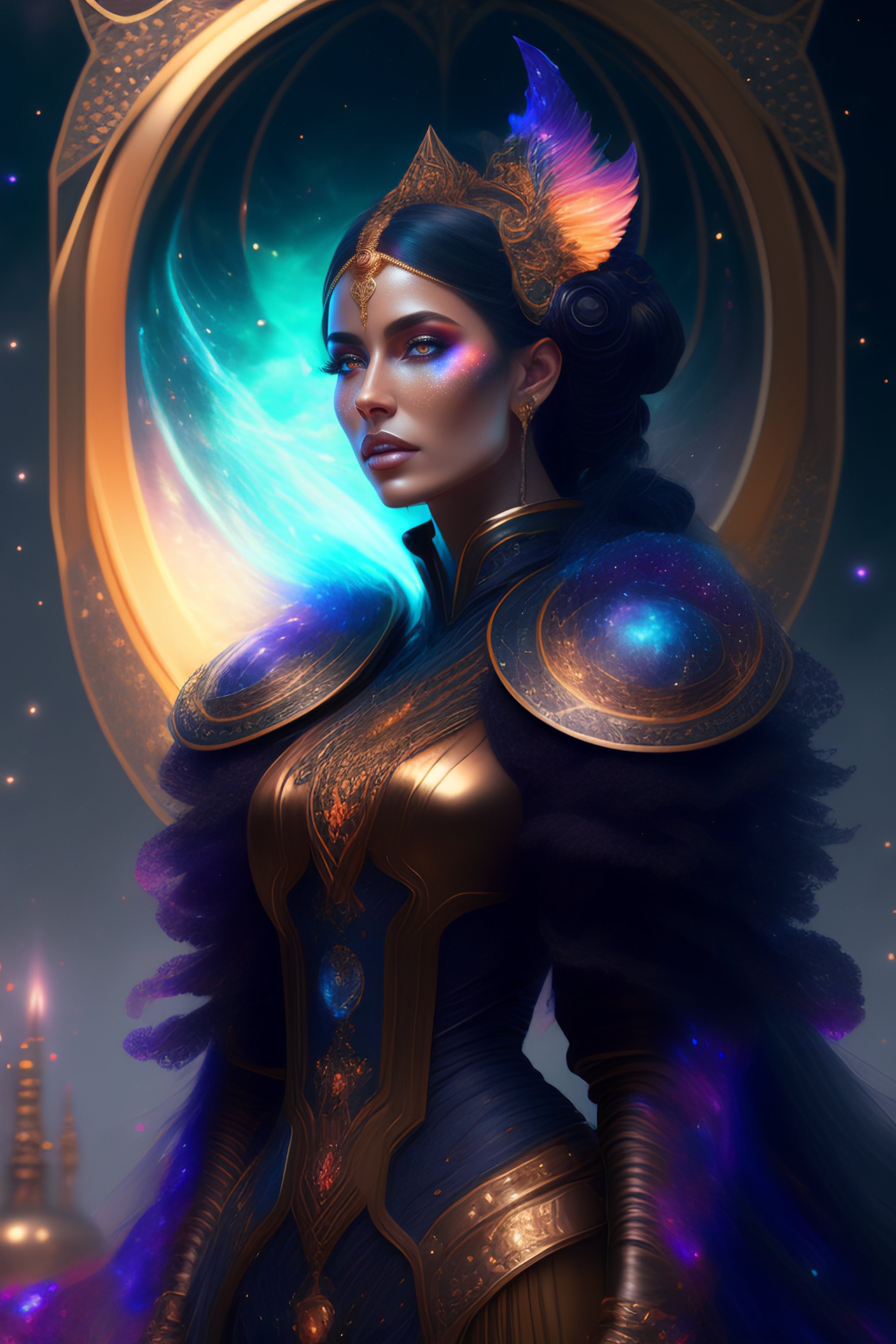 Lexica - Cosmic sorceress, nebulas, galactic, Concept art portrait by ...