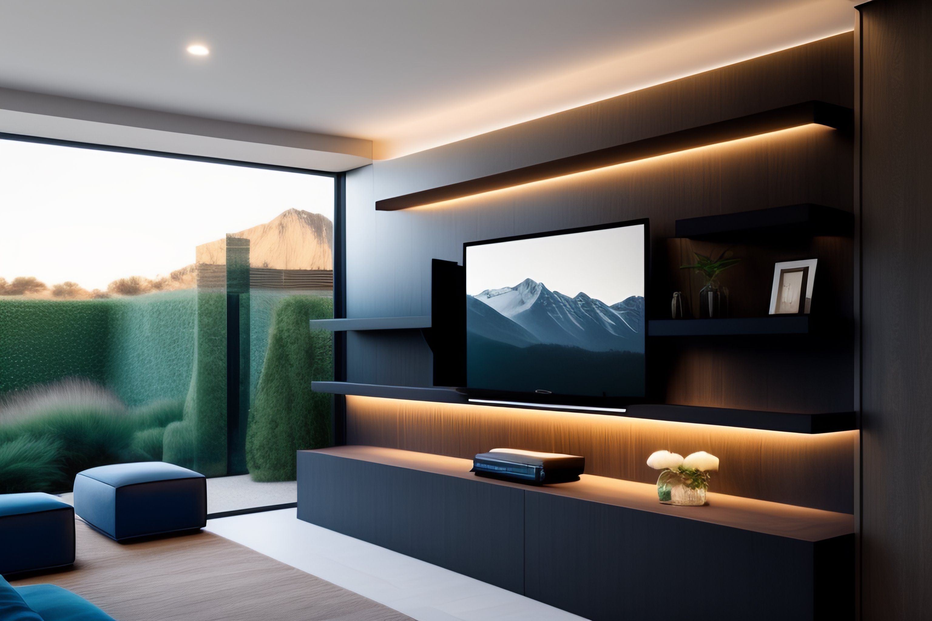 Lexica - Design me a shelf wall with integrated TV infront of staircase