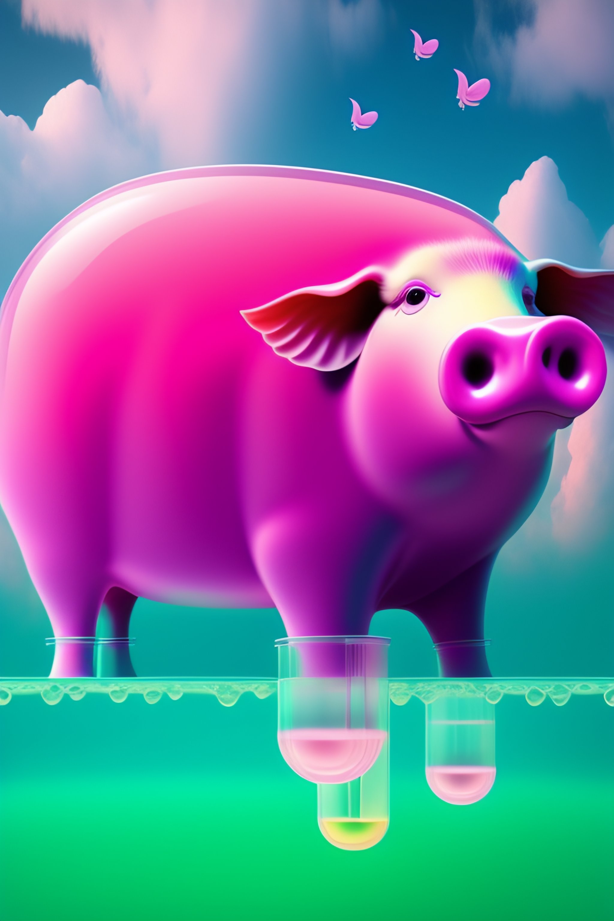 Lexica - Winged pigs flying between jellyfish and pink clouds ...