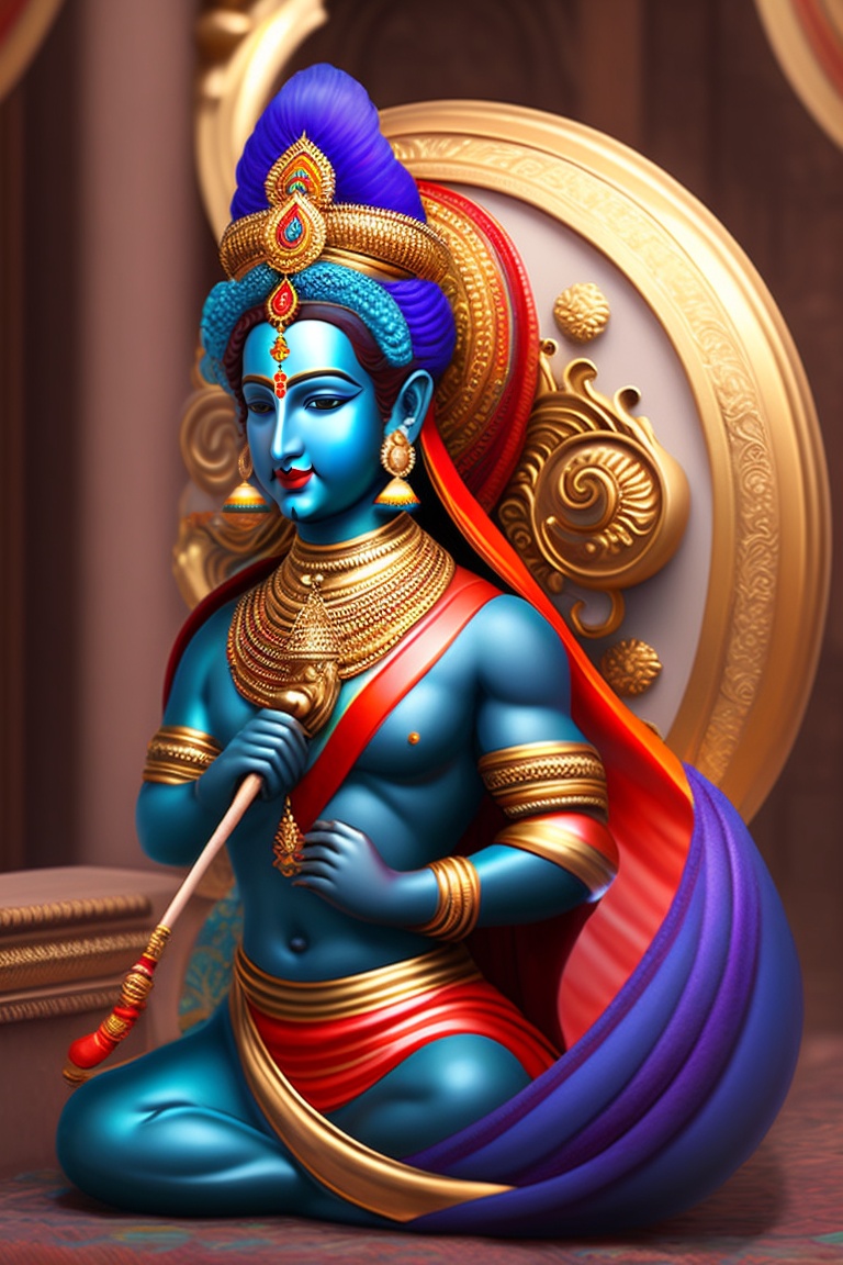 Lexica - A traditional beautiful lord krishna with bansuri, chakra and ...