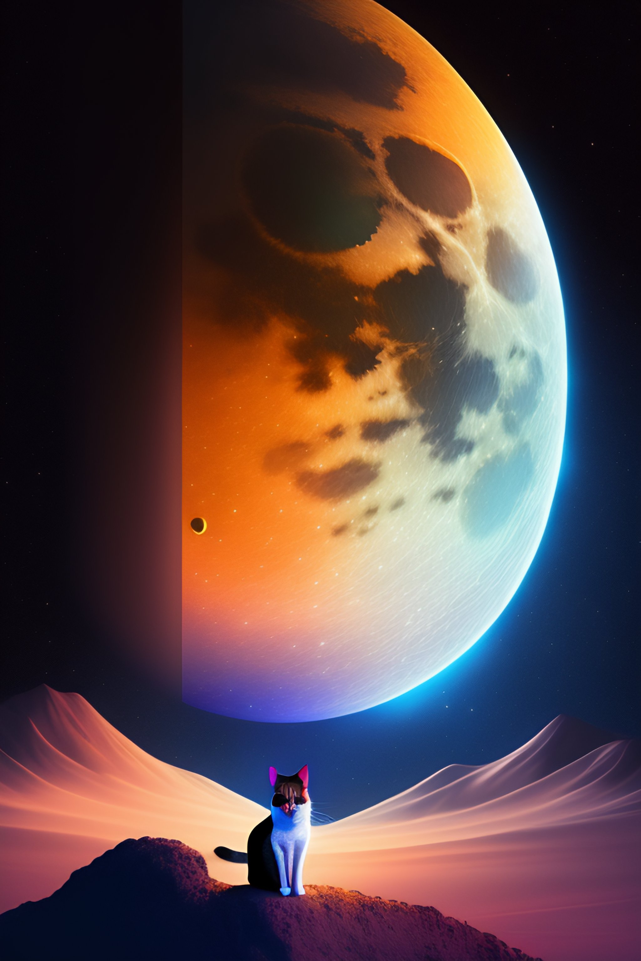 Lexica - A cat on the moon, dramatic, digital art