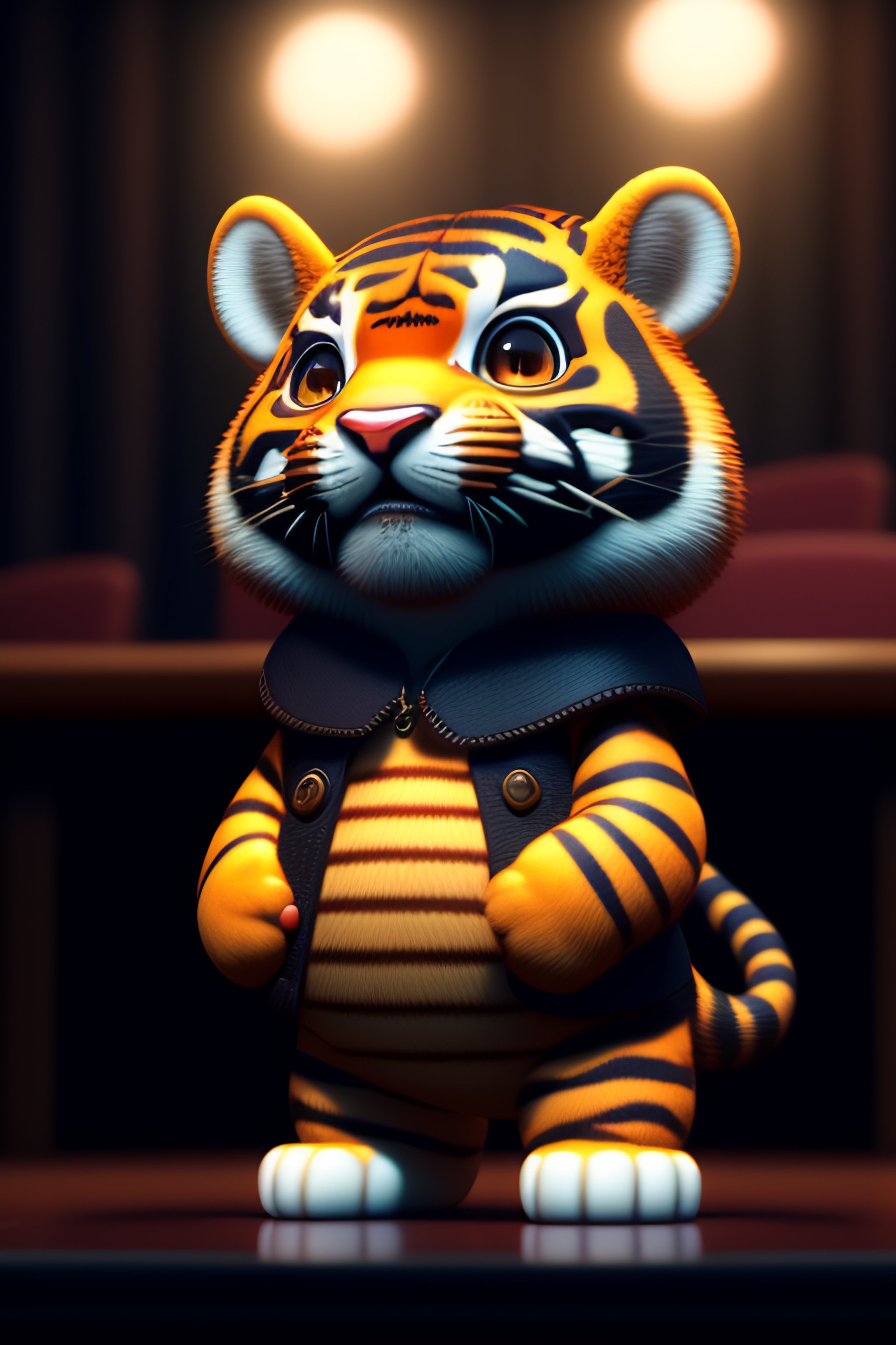 Lexica - Cute small tiger standing on 2 feet on theater wearing ...