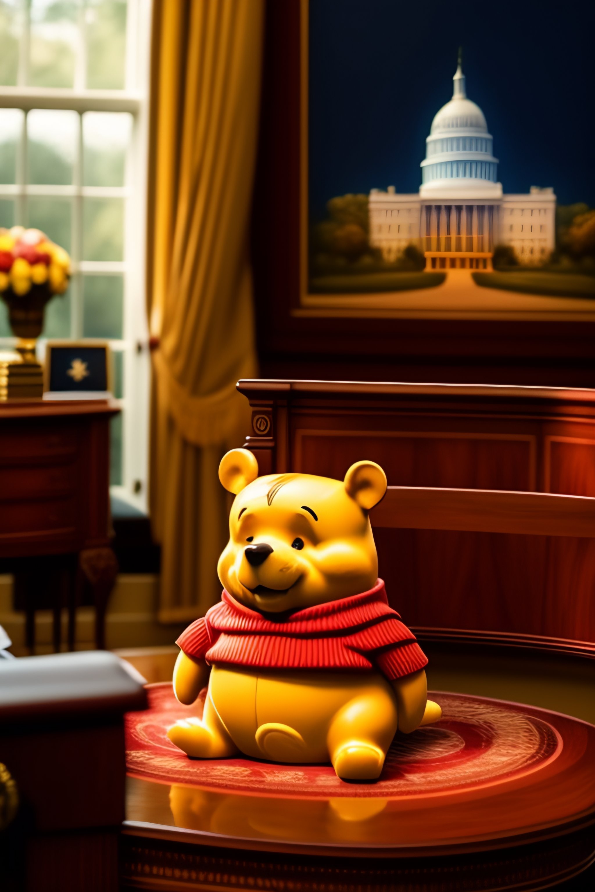 Lexica - Winnie the Pooh is sitting on the chair of the President of ...