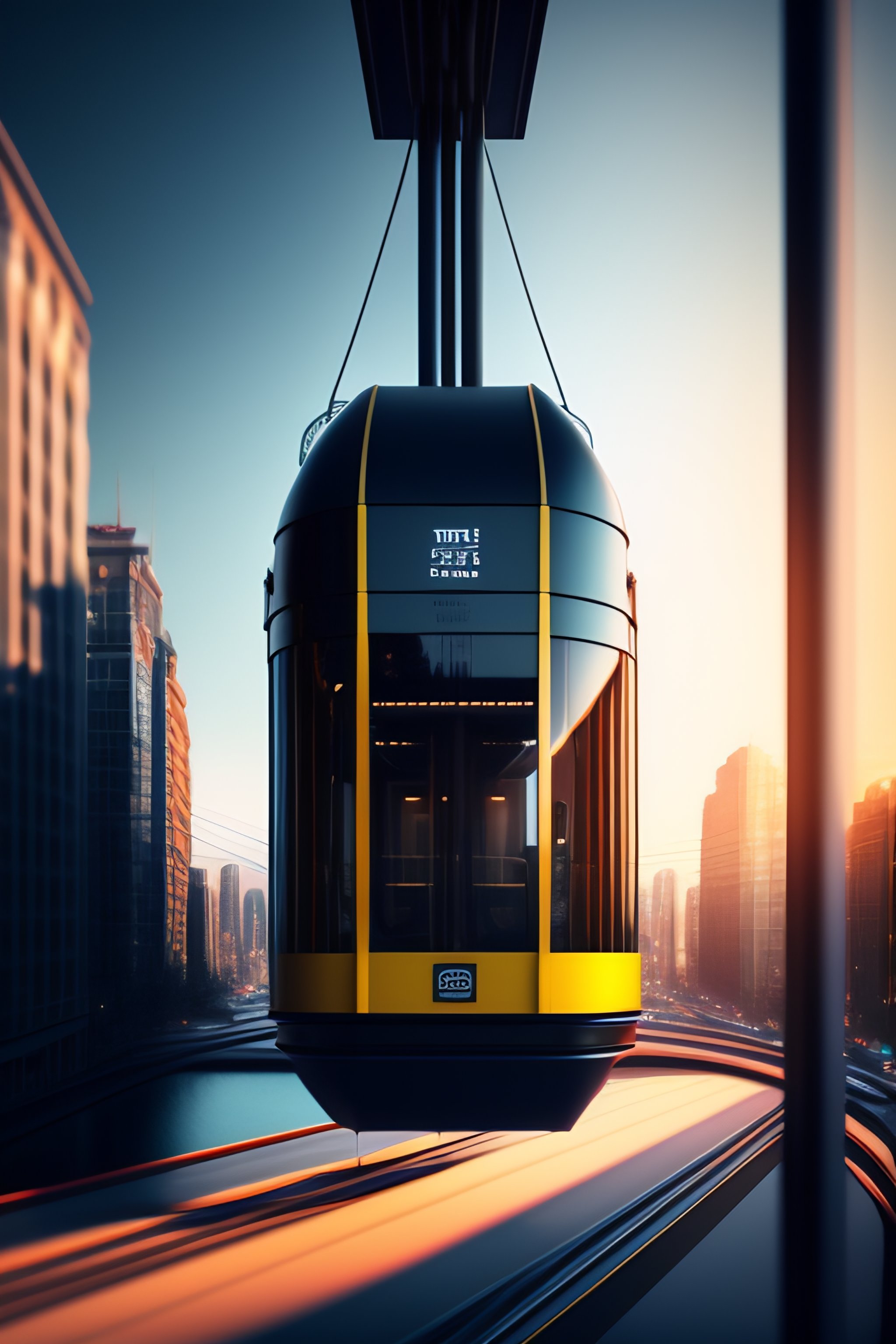 Lexica - Modern hanging cable car in a city, 4K, octane render