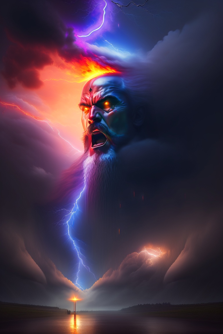 Lexica - Realistic coloured image is satan coming down during rainy ...
