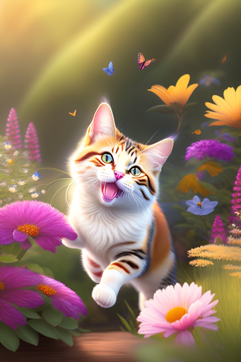 Lexica - Render for me an adorable scene of a playful cat frolicking in ...
