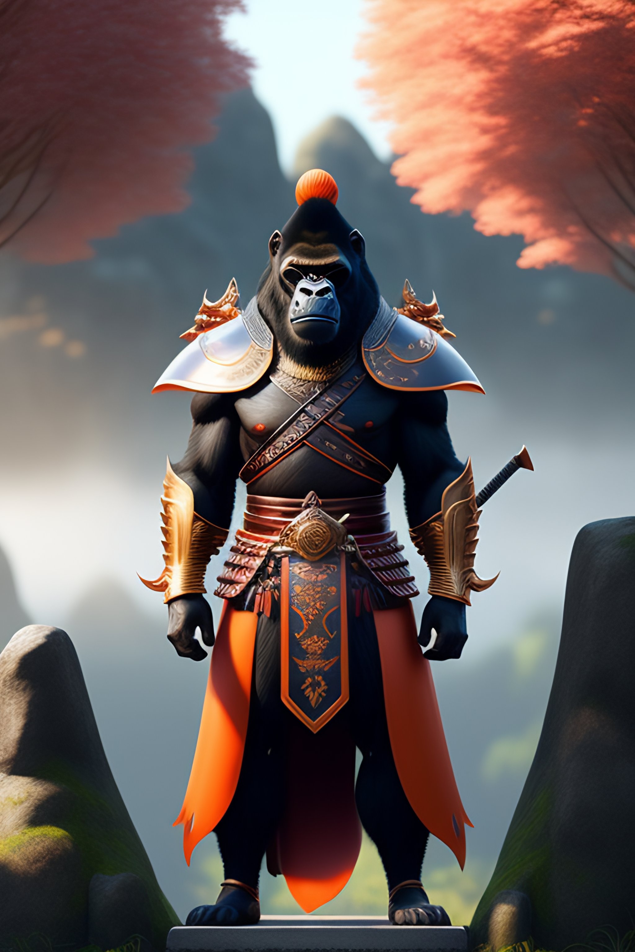 Lexica - A highly detailed matte painting of a Gorilla Samurai in full ...