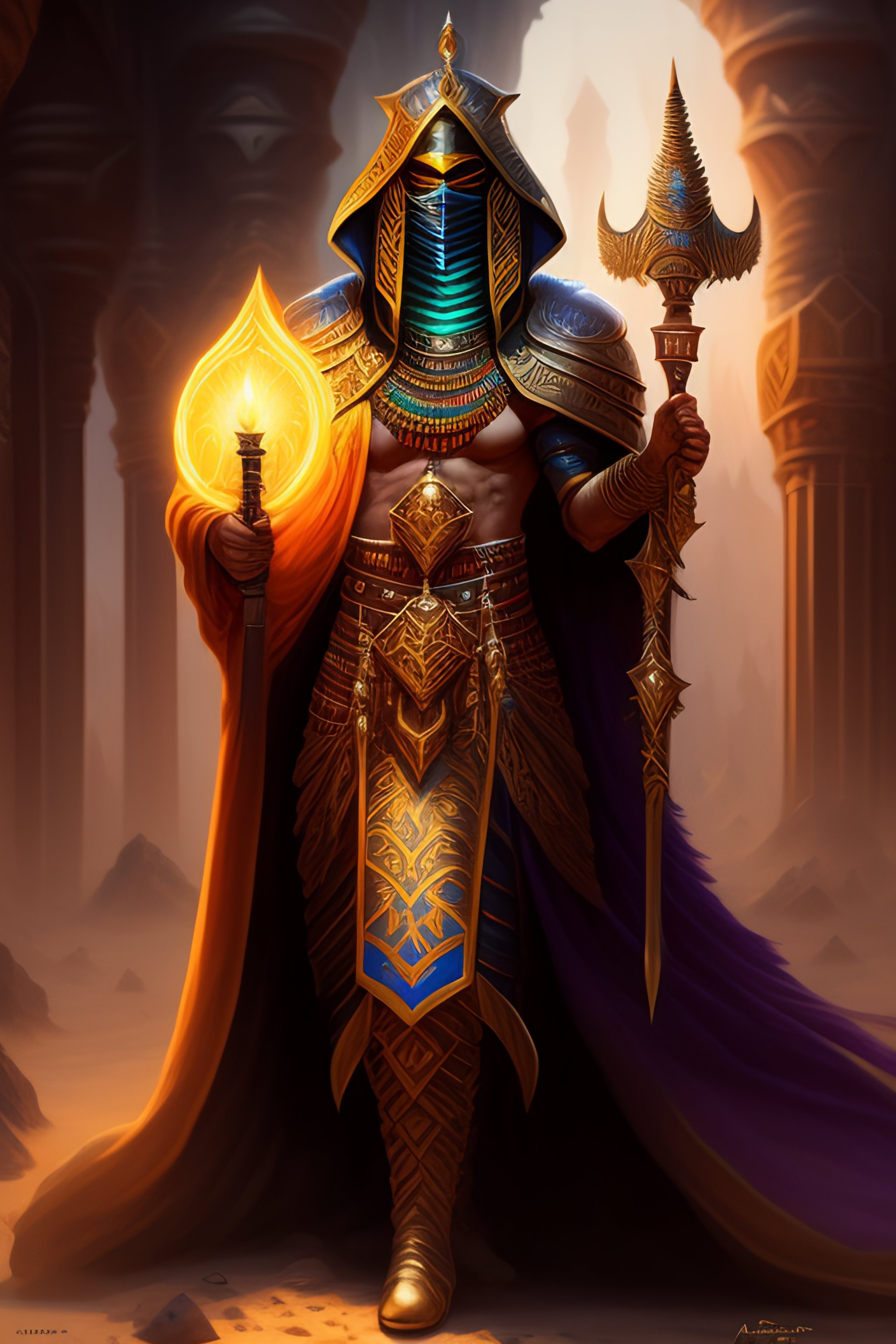 Lexica - An undead desert lich pharaoh, holding a cobra head staff ...