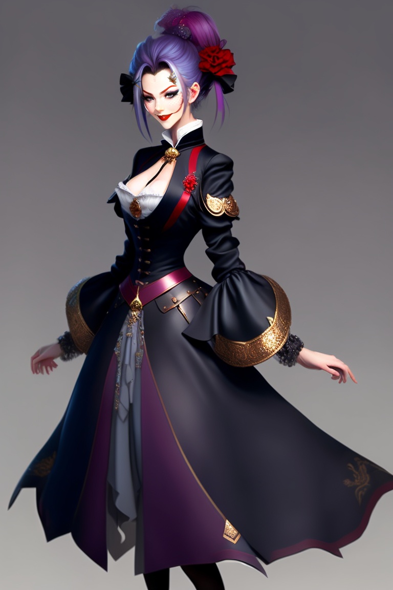 Lexica - Female clowness, villainess, face mask, smile, dark palette ...