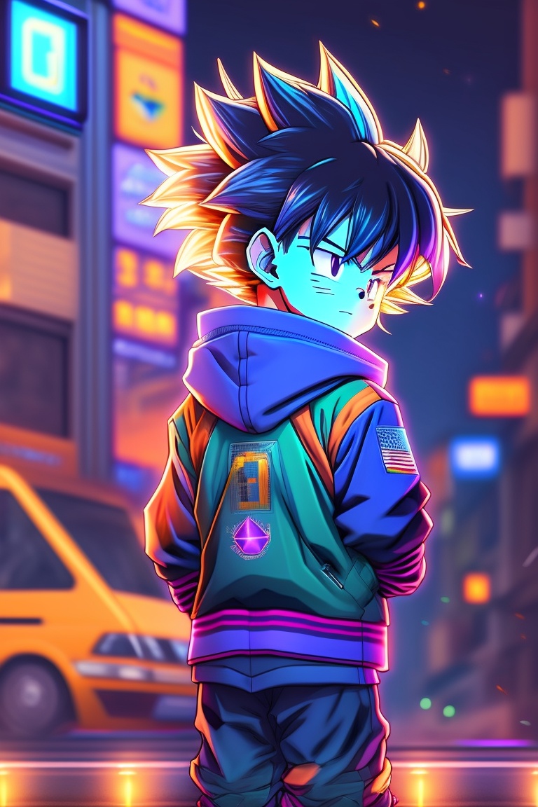 Lexica - Child goku in a cyberpunk costume anime style environmental ...