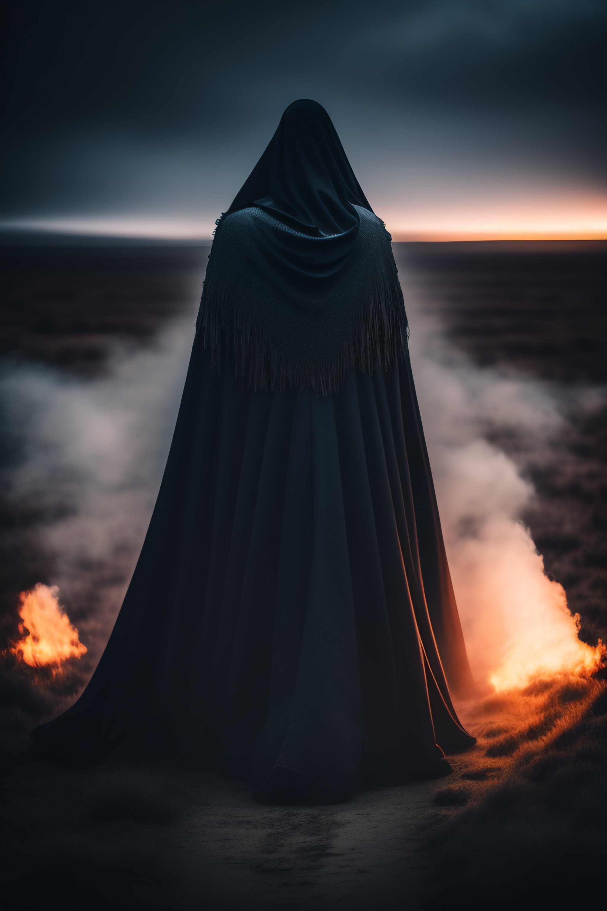 Lexica - Photograph of a dark woman-ghost crouching on a barren mire ...