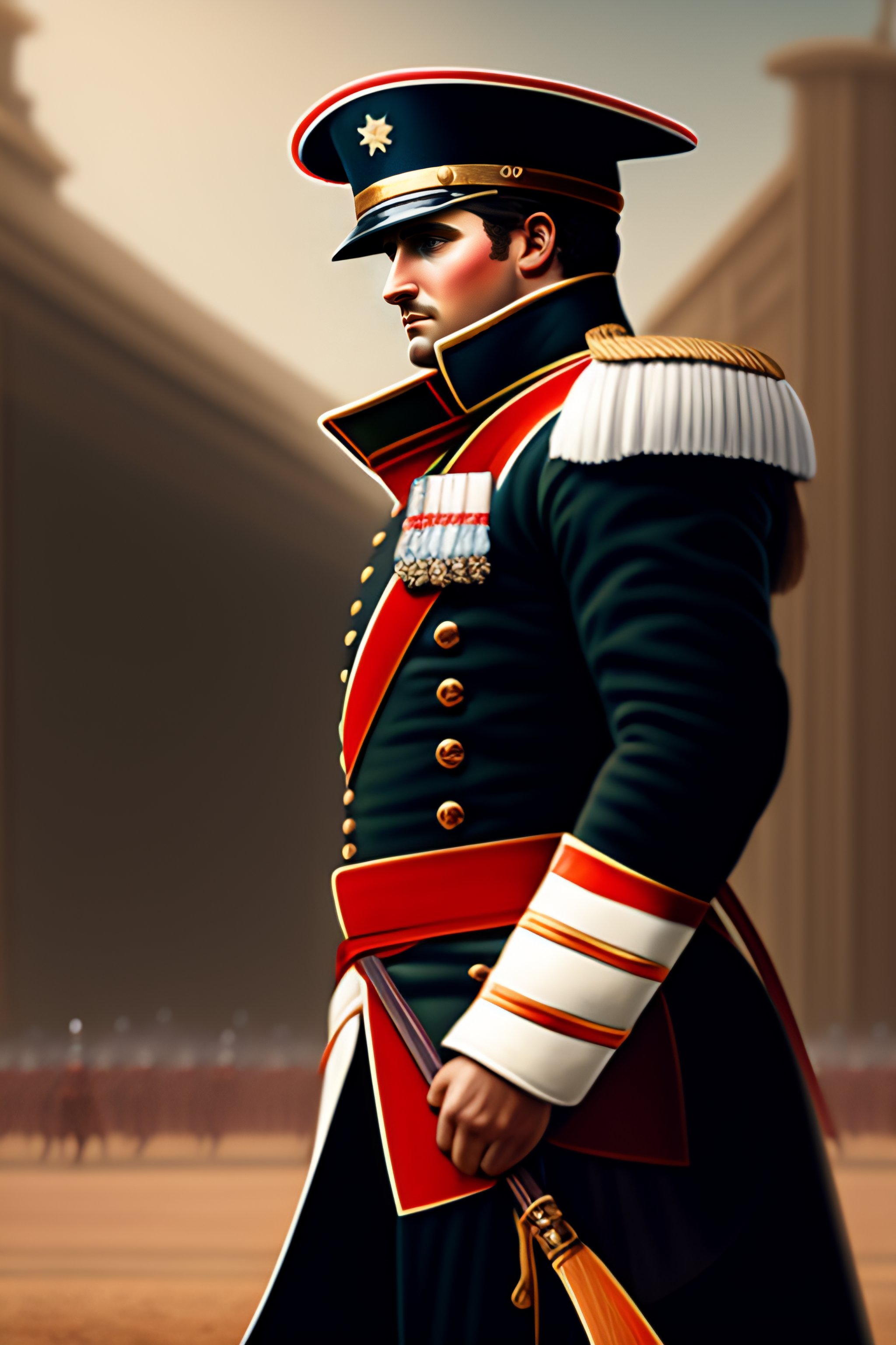 Lexica - Napoleon soldier bowing with his hat.