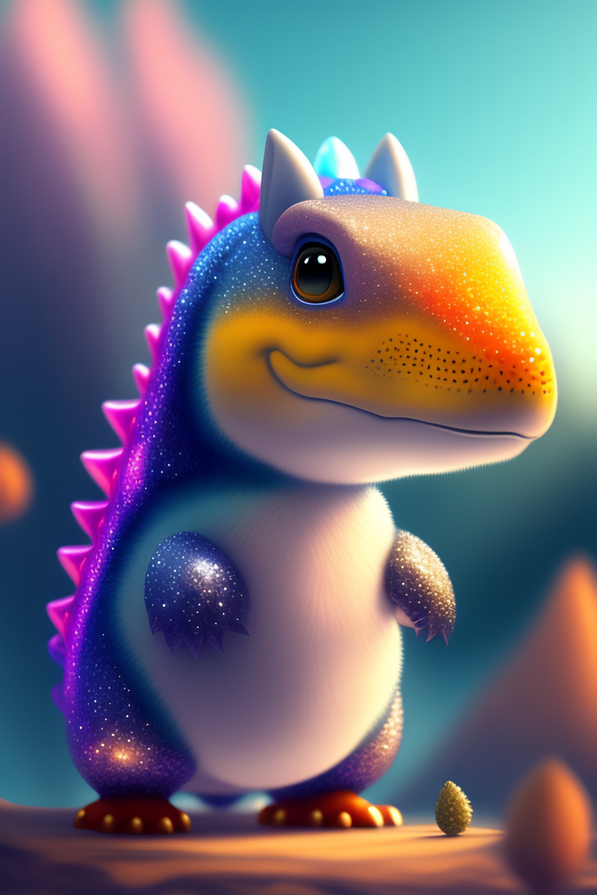 Lexica - CUTE AND ADORABLE CARTOON FLUFFY dinosaur, SILVER, GLITTER ...