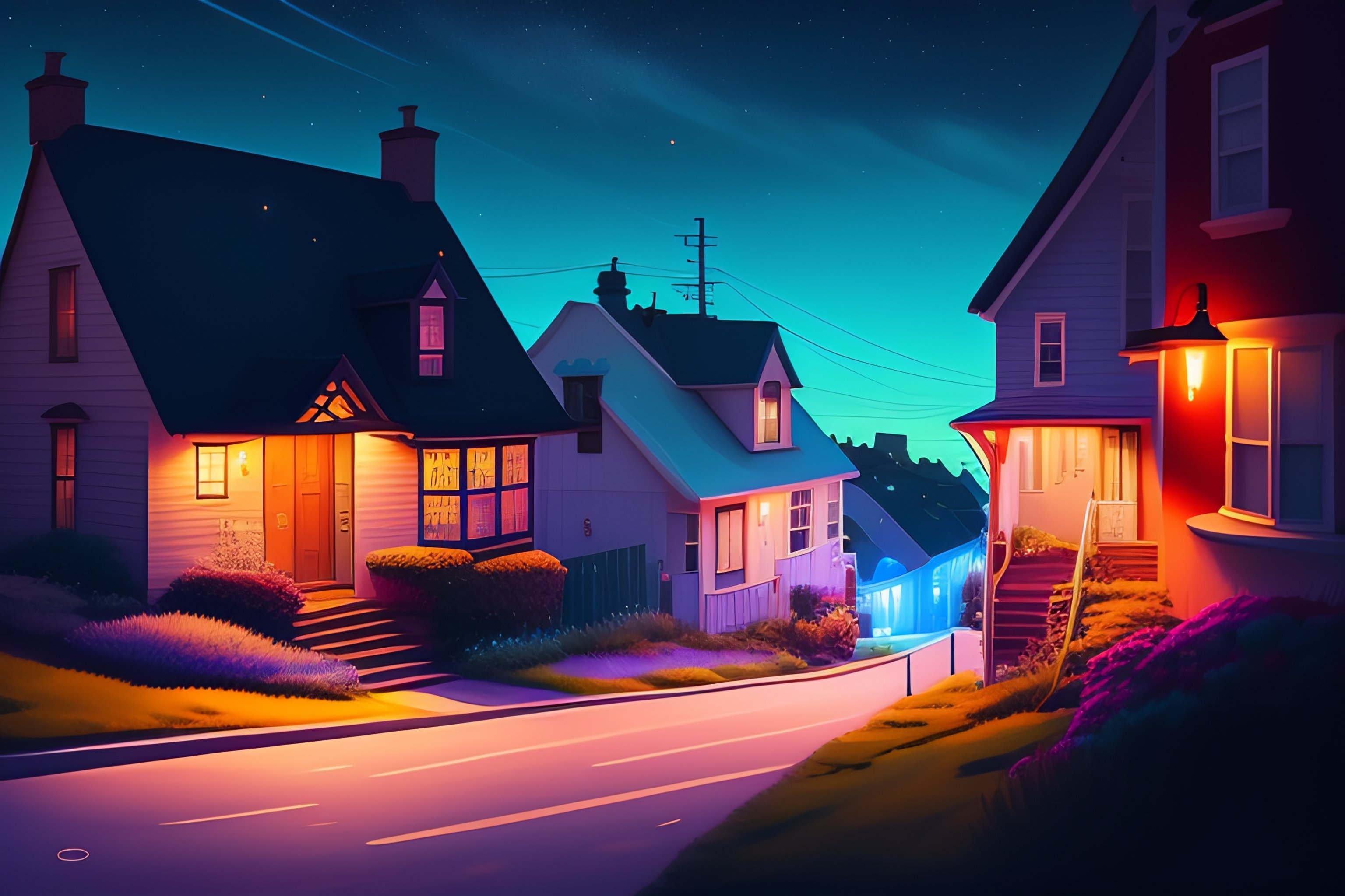 Lexica - The small house On a Street in san Francisco, dark night, moon ...