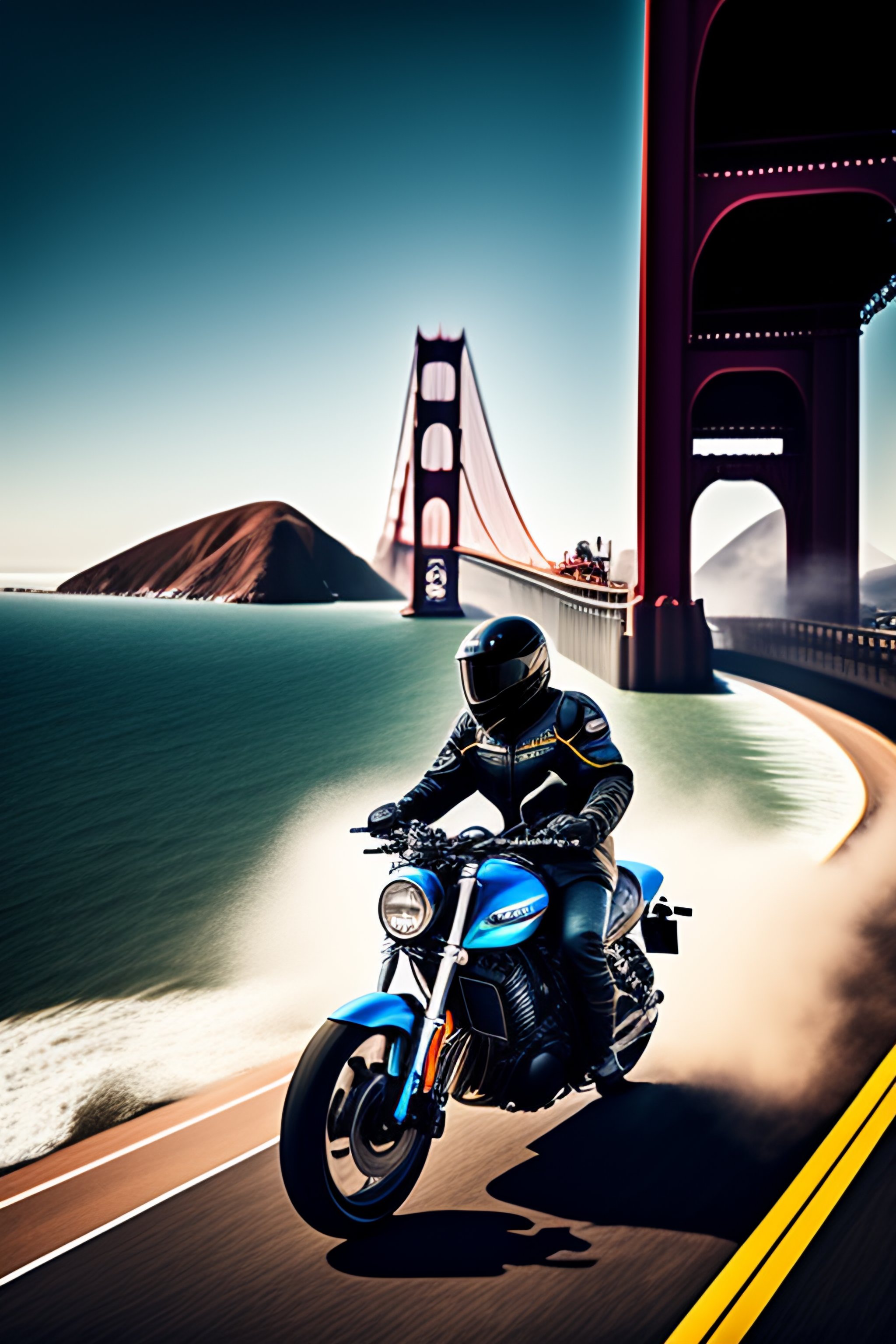 Lexica - Motorcycle rider on golden gate bridge