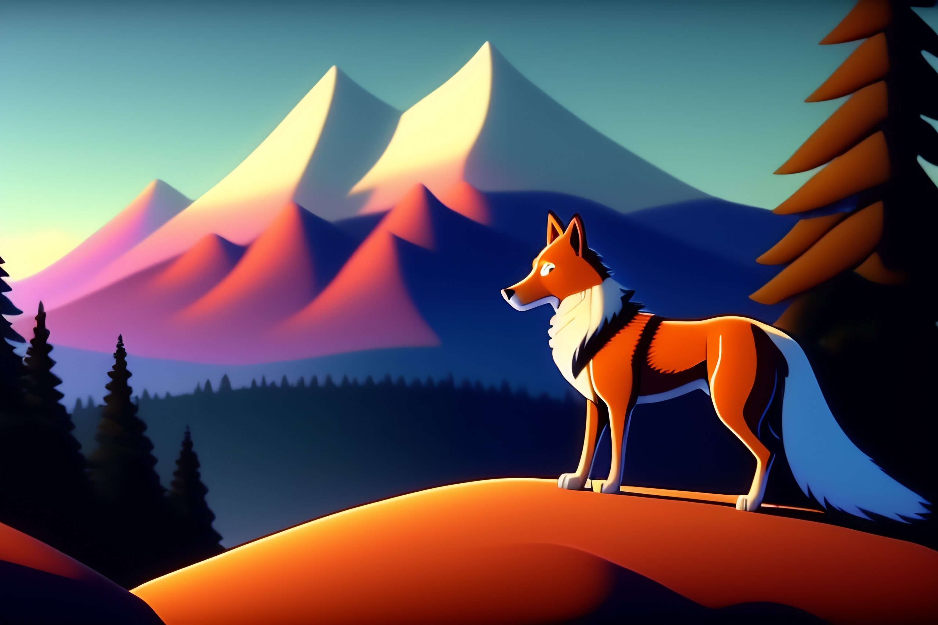 Lexica - Forest and mountain, on the mountain - howling wolf, in PIXar ...