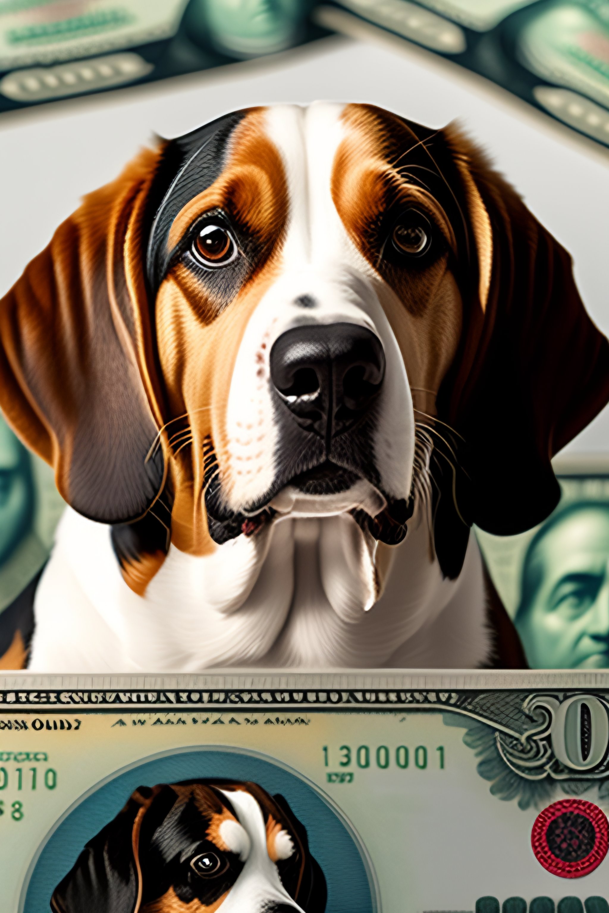 Lexica - Beagle with an evil grin counting hundred dollar bills