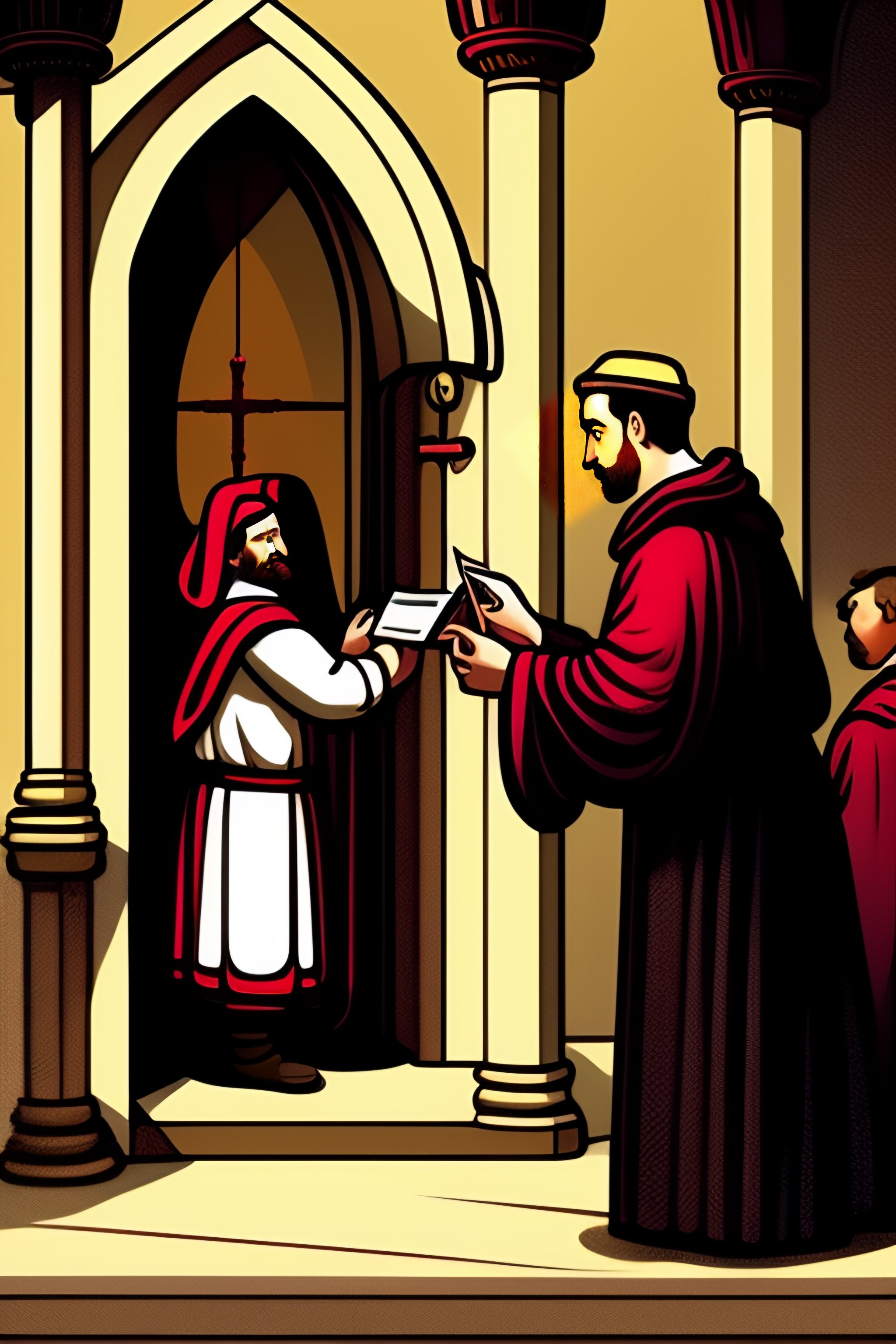 Lexica - Cartoon catholic Monk ringing bell in church