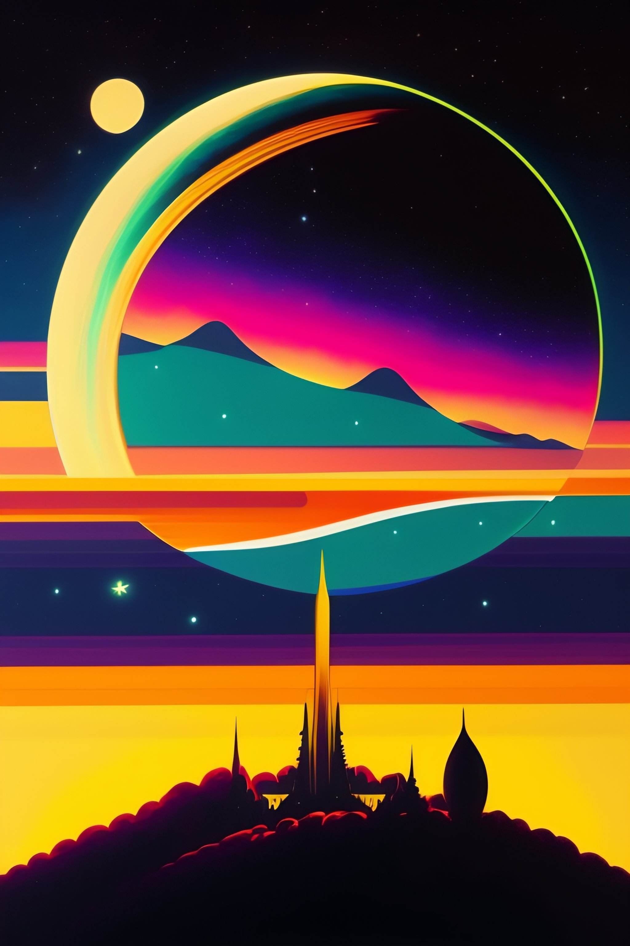 Lexica - Earth with two moons visible at night with auroras poster art ...