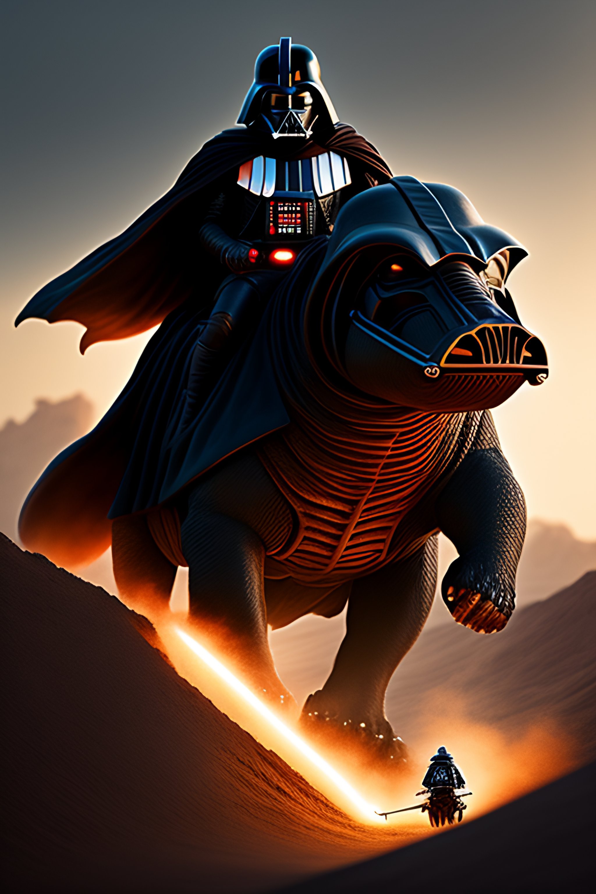 Lexica - Portrait of Darth Vader riding a rancor