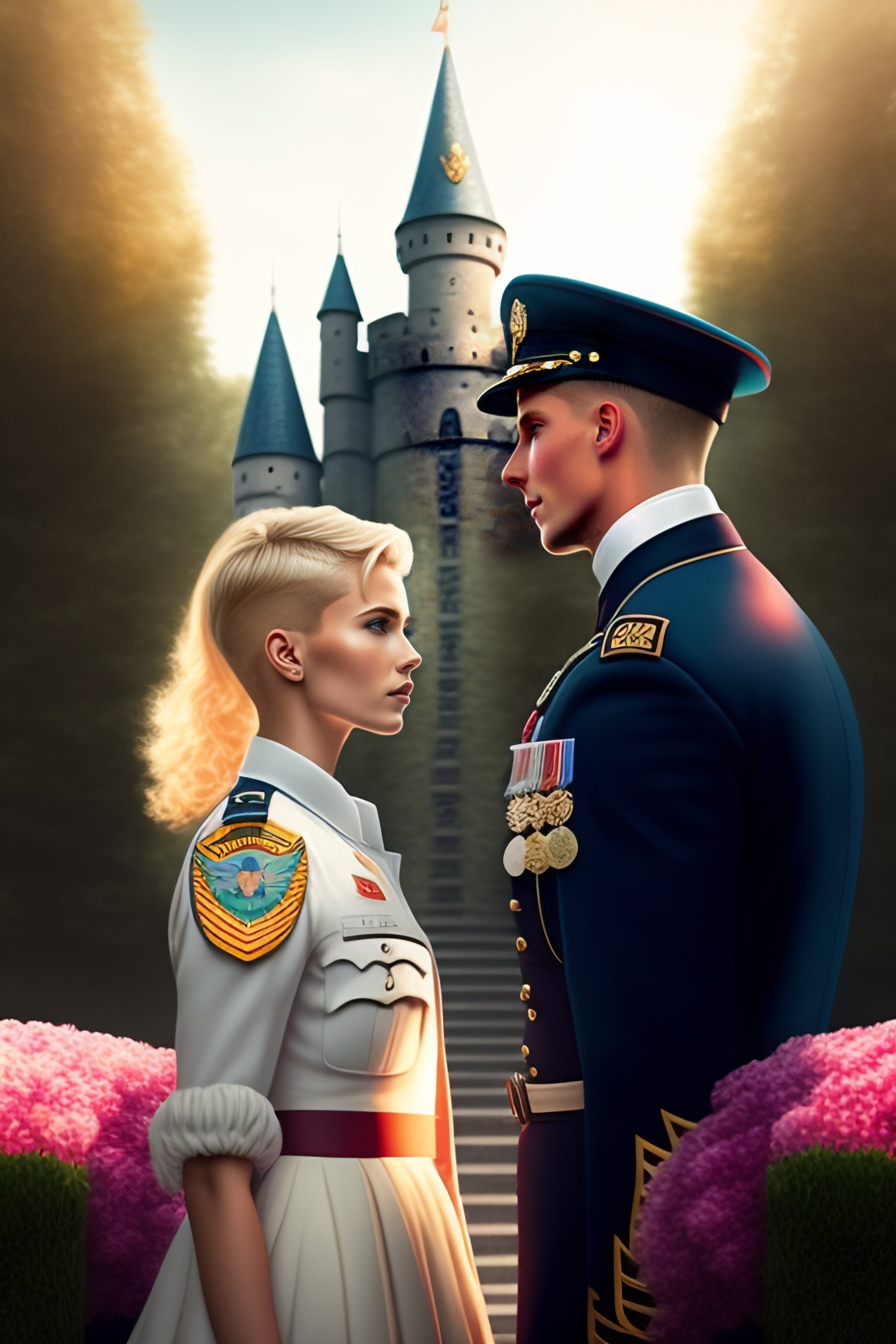 Lexica - A short blonde girl with a short haircut in the form of a ...