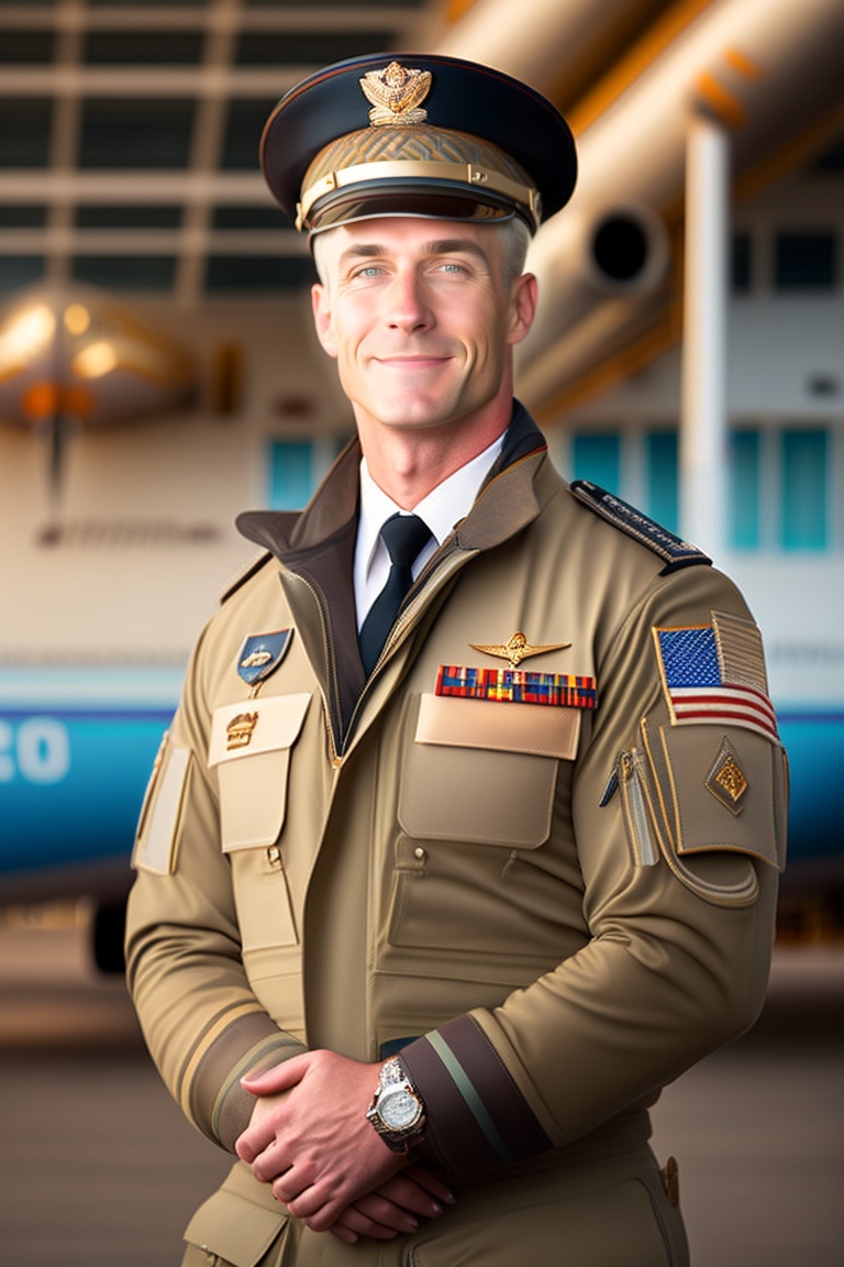 Lexica - Portrait of a pilot with full body at airport, using natural ...