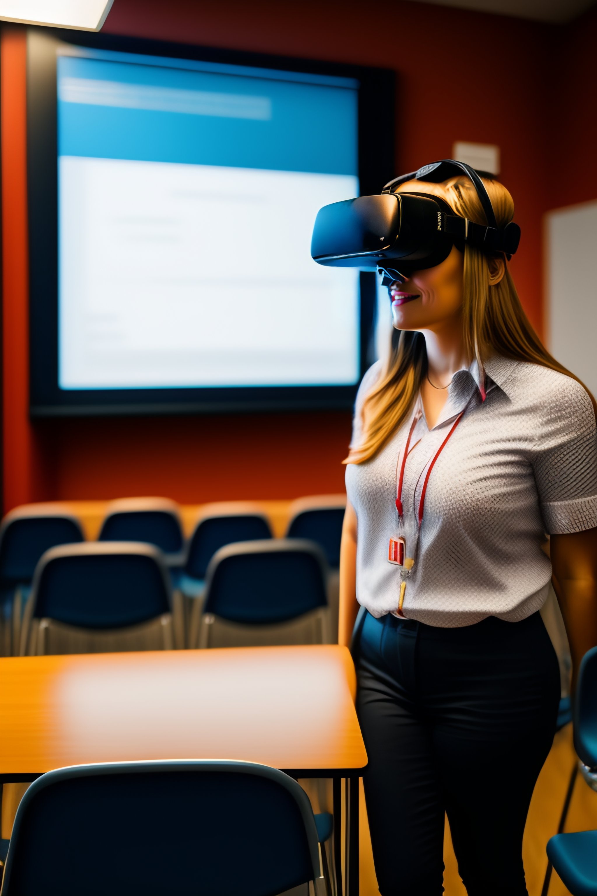 Lexica - Teacher with a VR-Headset standing in a classroom of students
