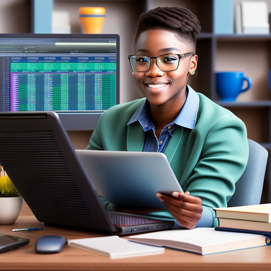 Lexica - Student sitting in front of the computer, using spreadsheets.