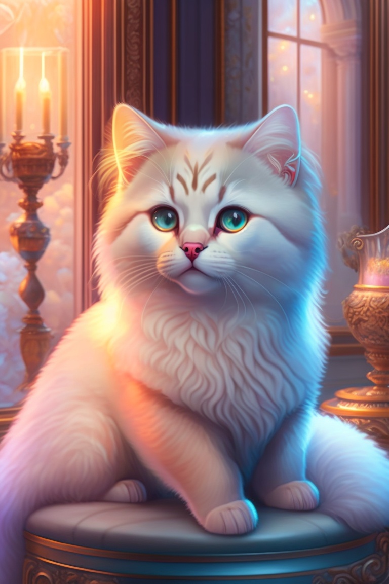Lexica - White cat seating on the crystal sheets, in the style of anime ...