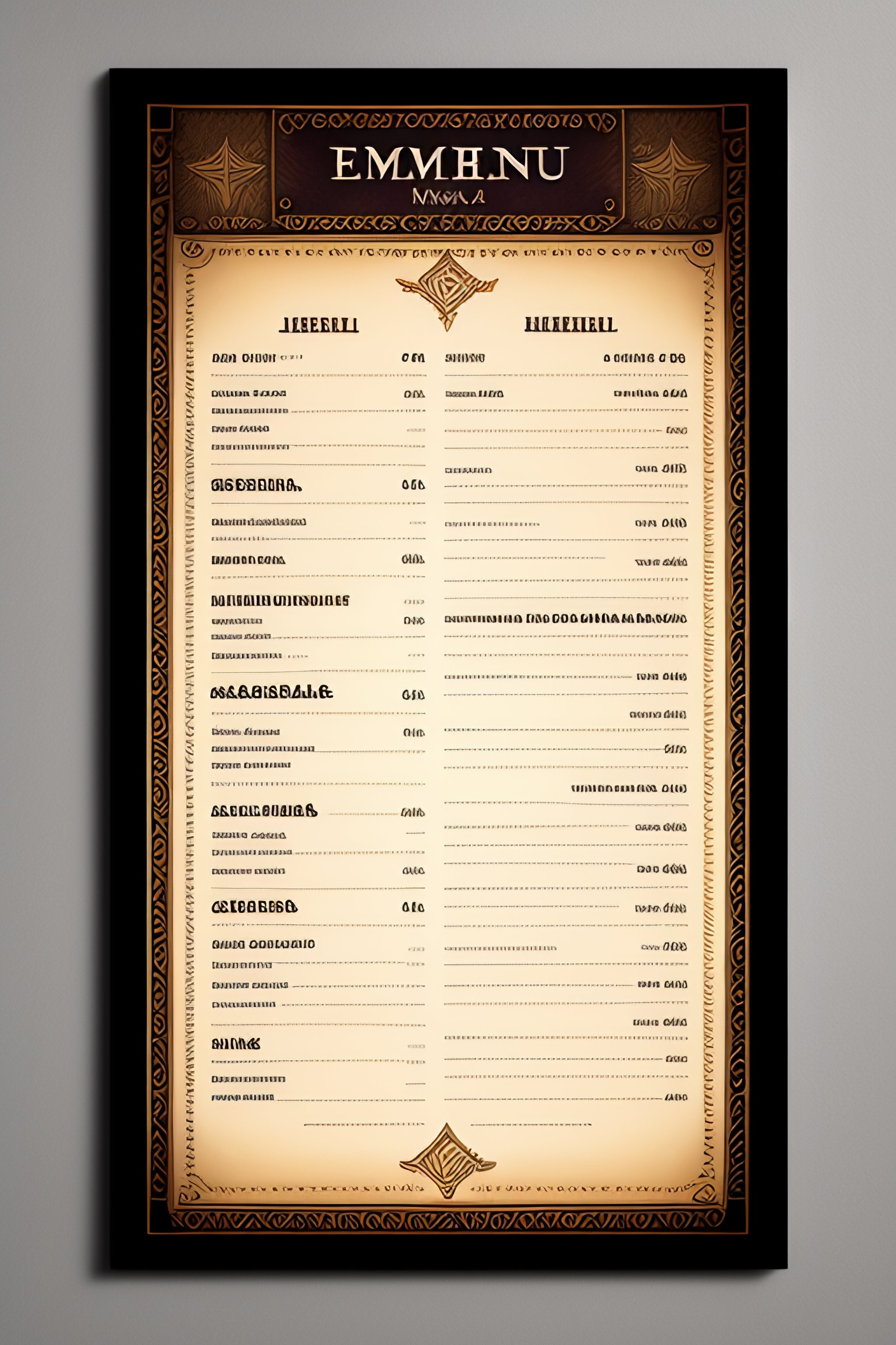 Lexica - A dnd menu on a sheet with embelishments for w webpage