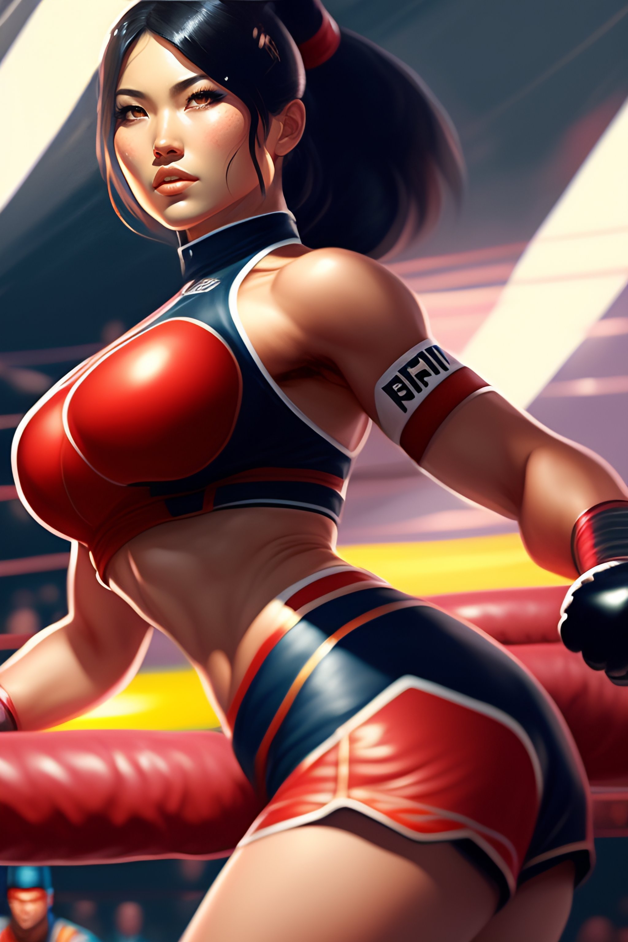 Lexica - A highly detailed illustration of comics girl fighters, gym fighting ring, punching bag ...