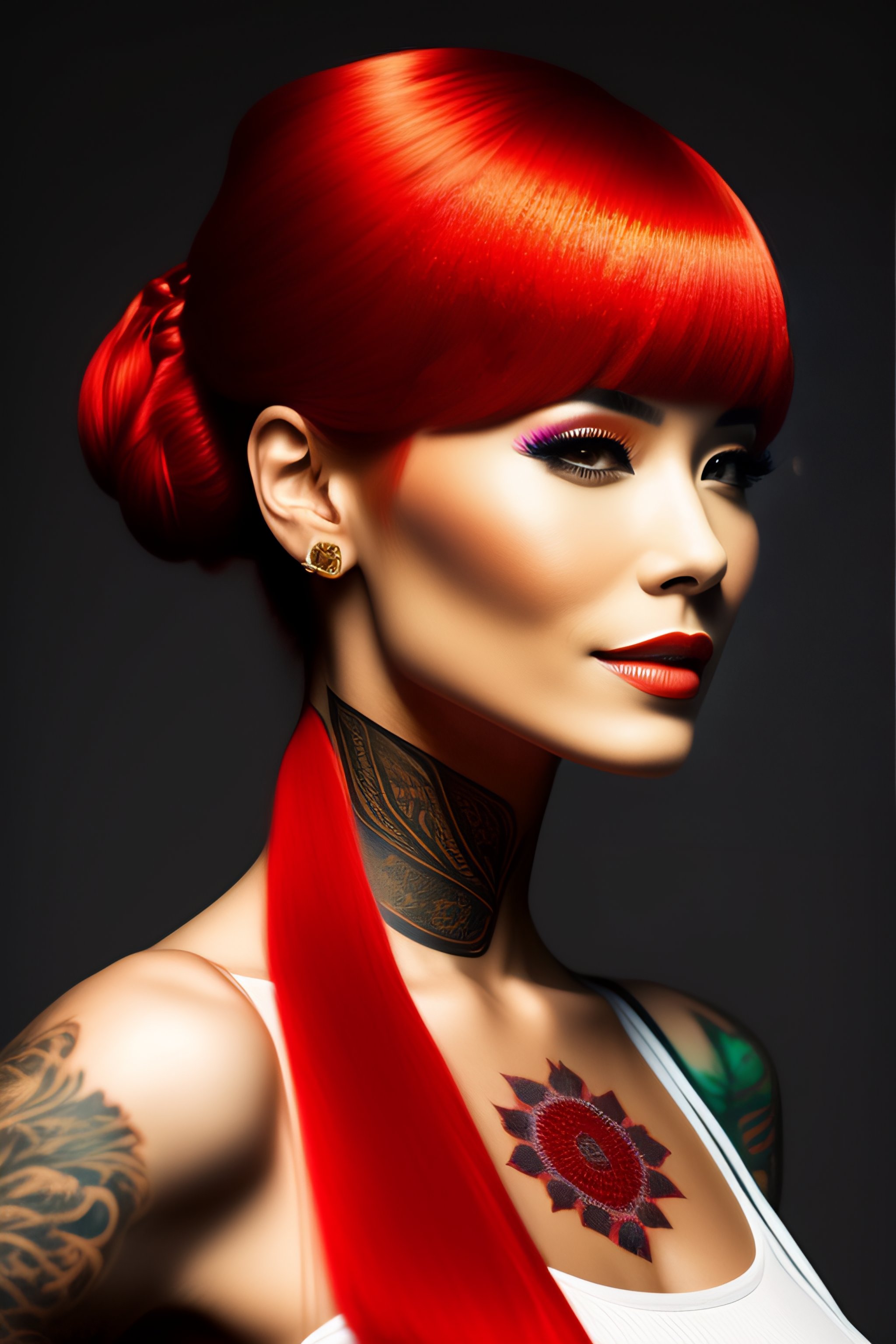 Lexica - AI expert, female, digital tattoo, red hair