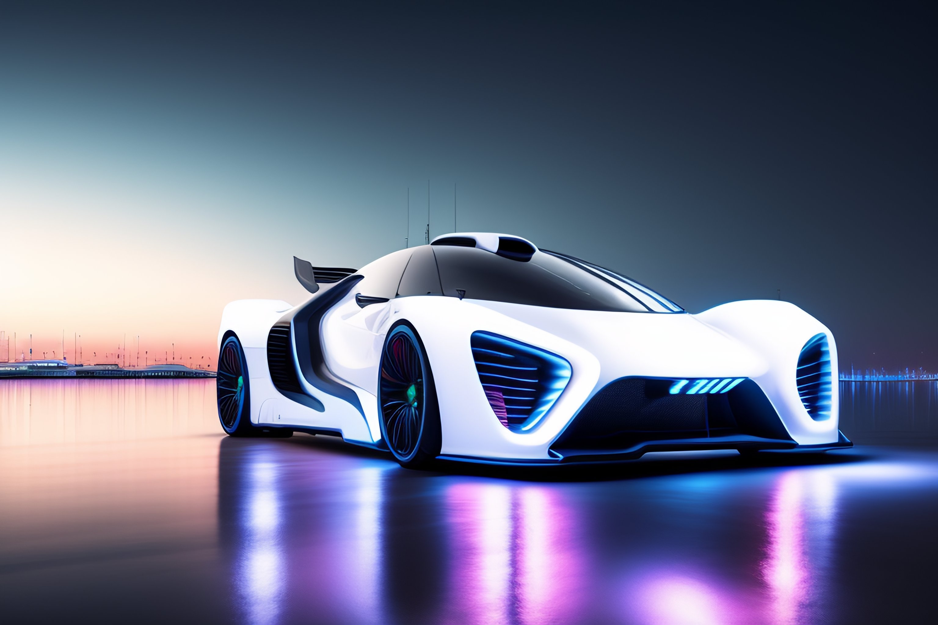 Lexica - Wide shot of a minimal translucent car, modern luxury yacht ...