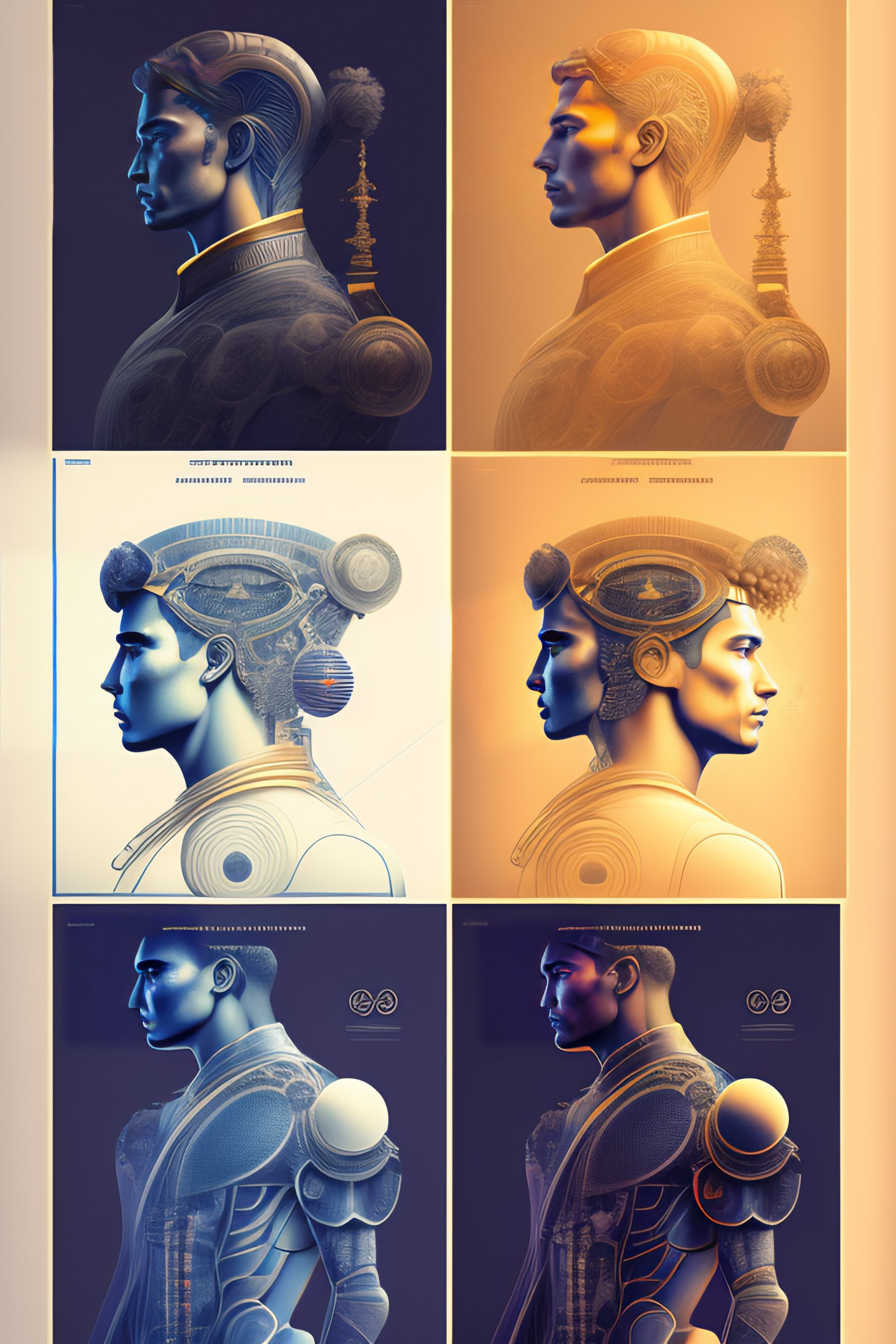 Lexica - Detailed schematics of a male cyborg, Venetian man, blueprints ...
