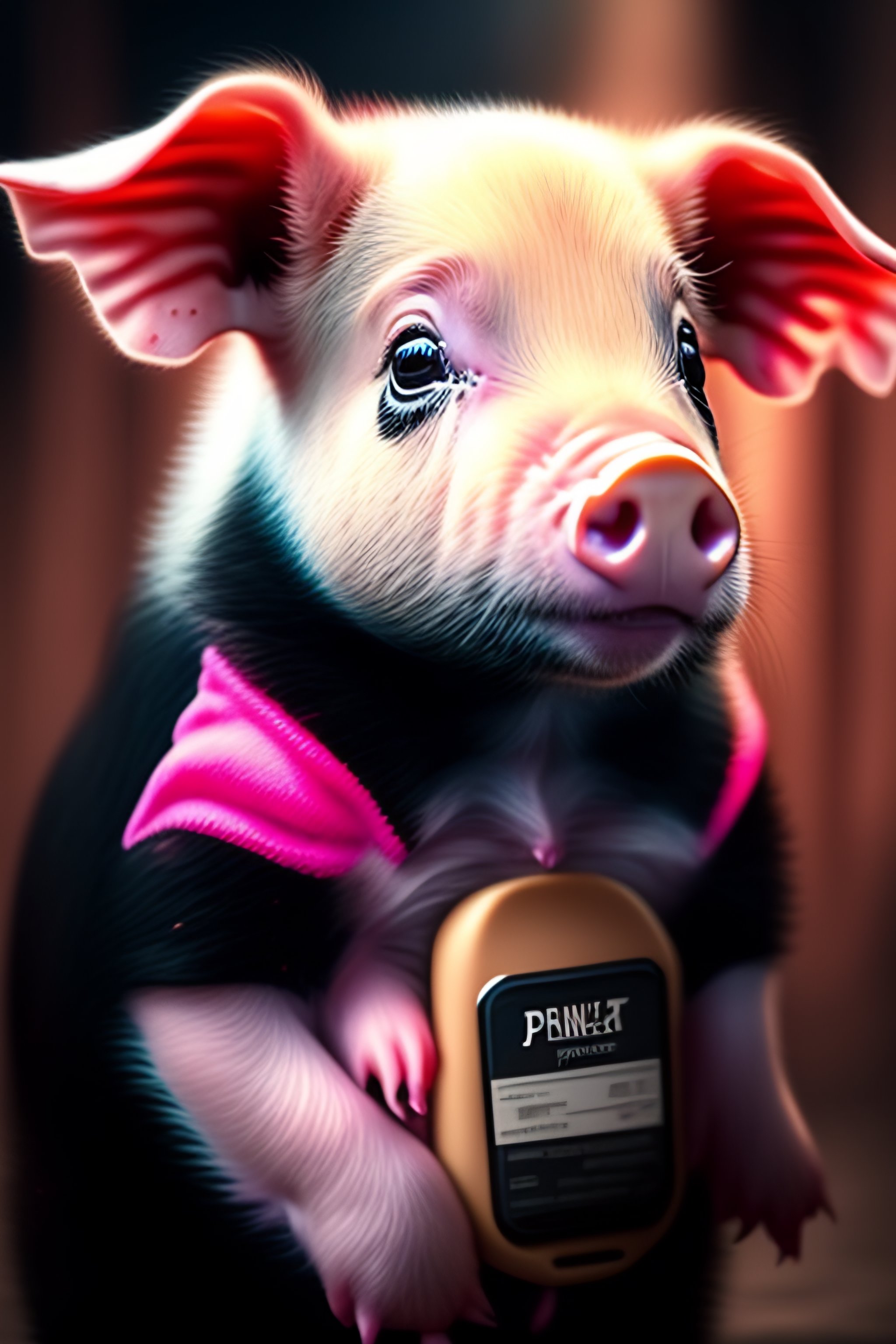 Lexica - A baby pig having black skin with pink patches all over the ...