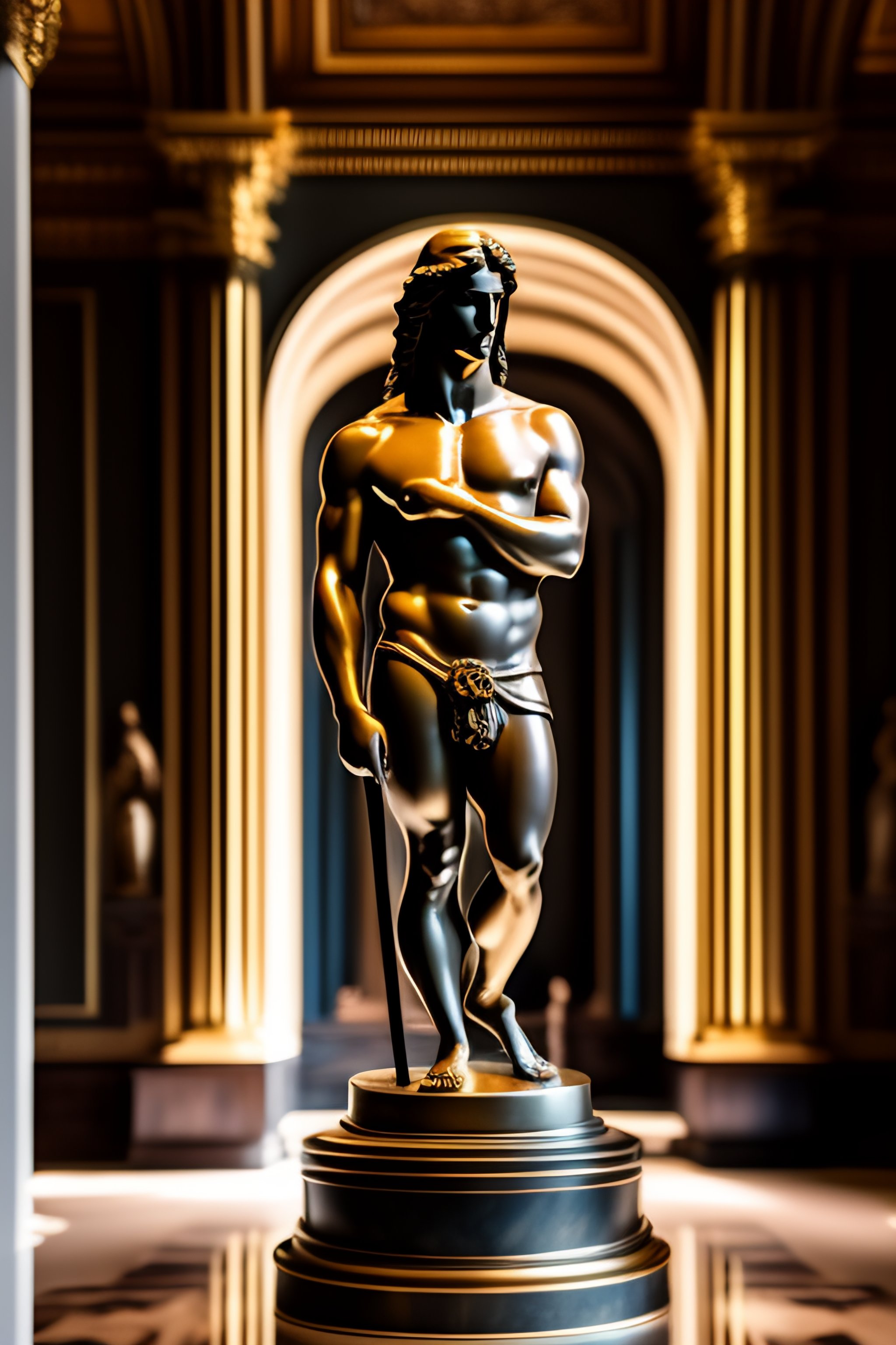 Lexica - Photo of a bronze statue of da vinci's david, gleaming ...