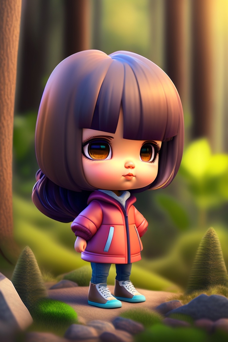 Lexica - A toddler girl facing a forest, chibi style, full body, close ...