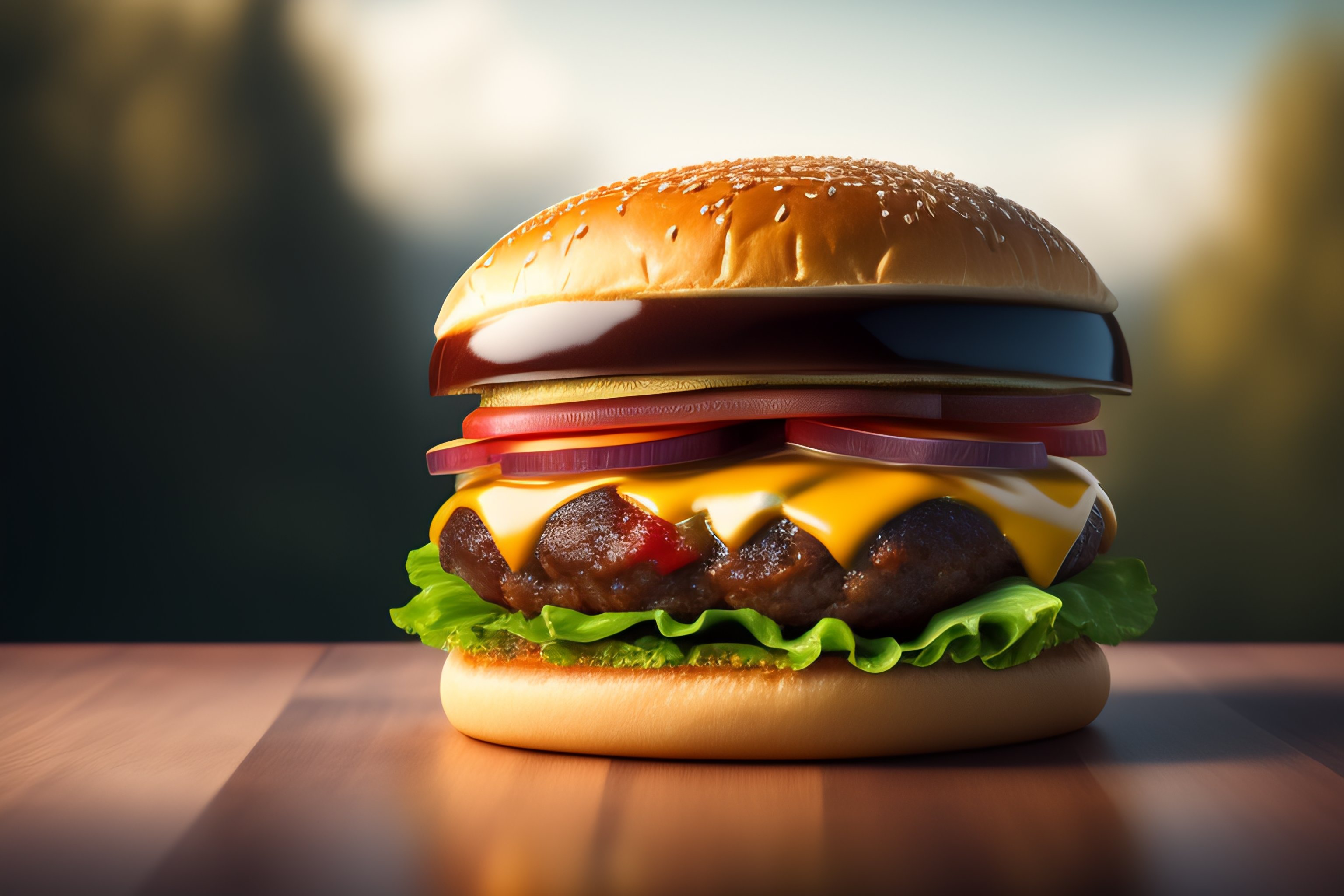 Lexica - Advertisement shot of a hamburger, wide shot, highly realistic ...