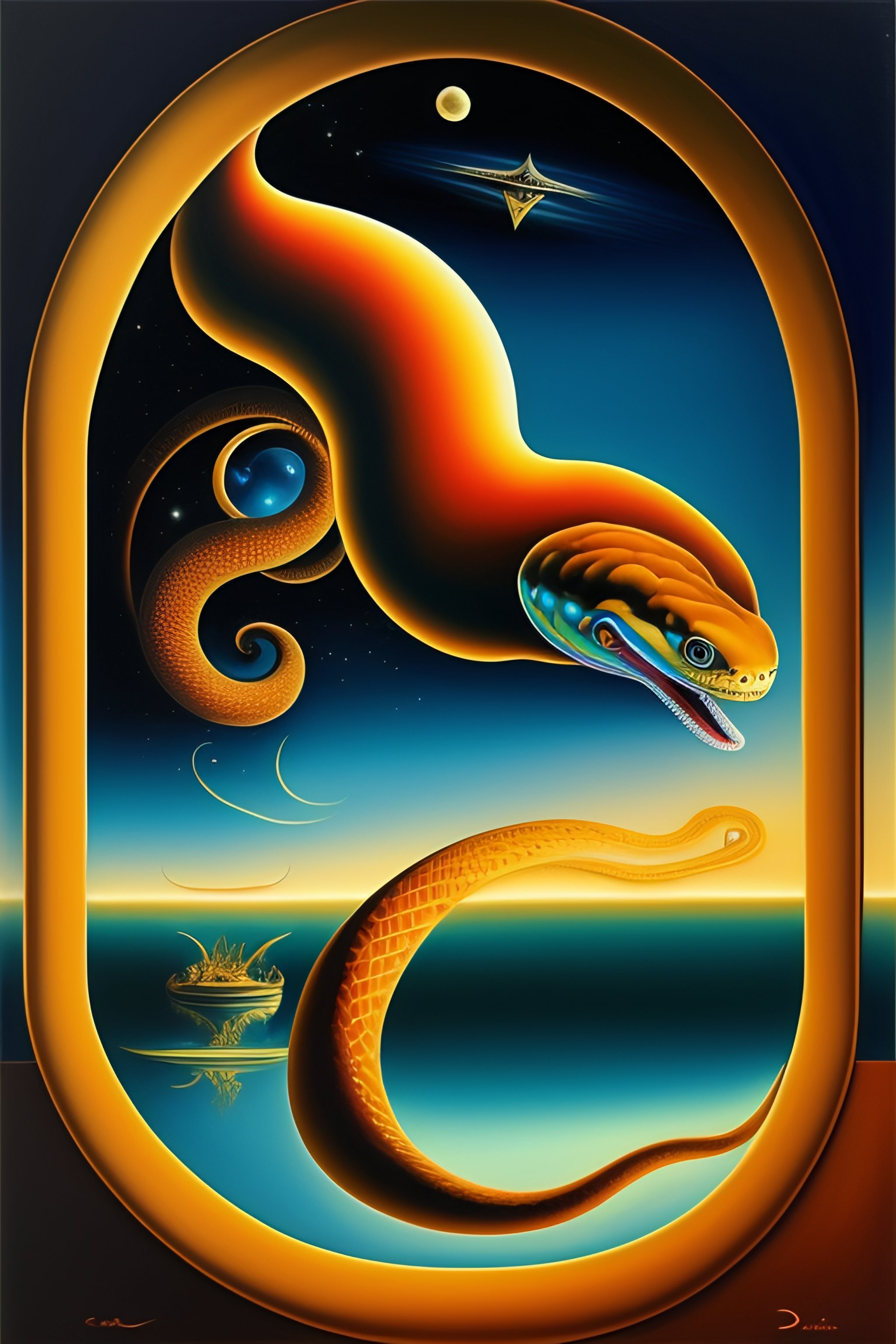 Lexica - An oil painting by salvador dali a snake like creature flying ...