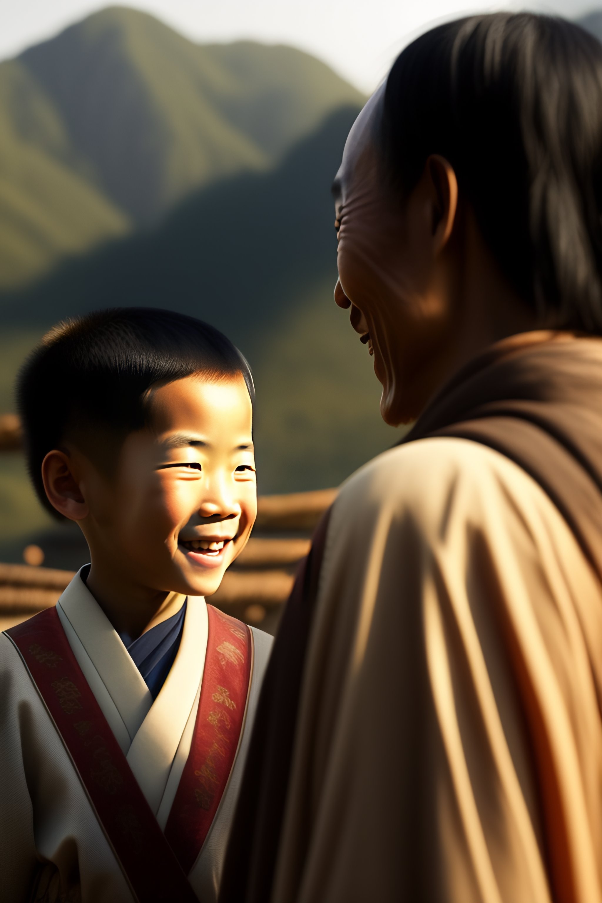 Lexica - Portrait of an old zen master smiling and chatting with young ...