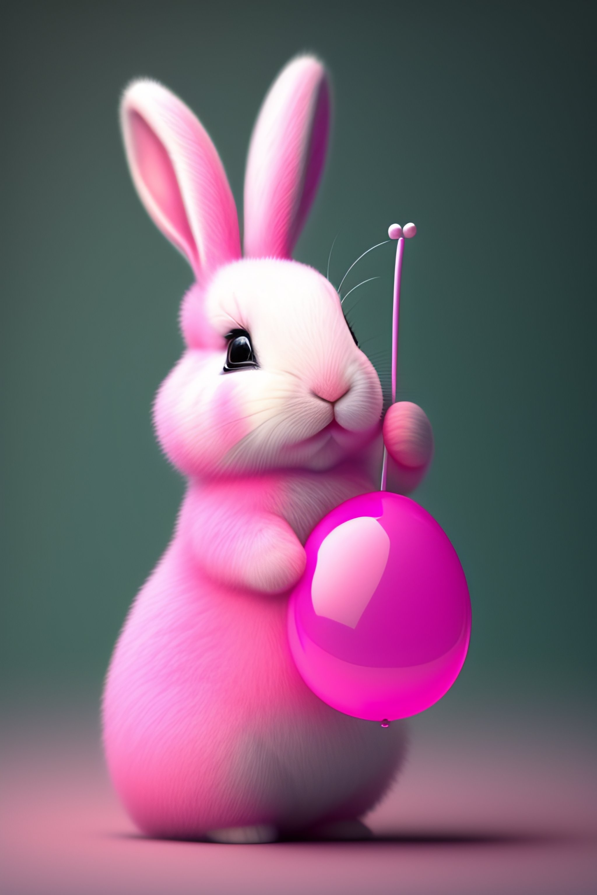 Lexica - Cute little pink bunny with a balloon