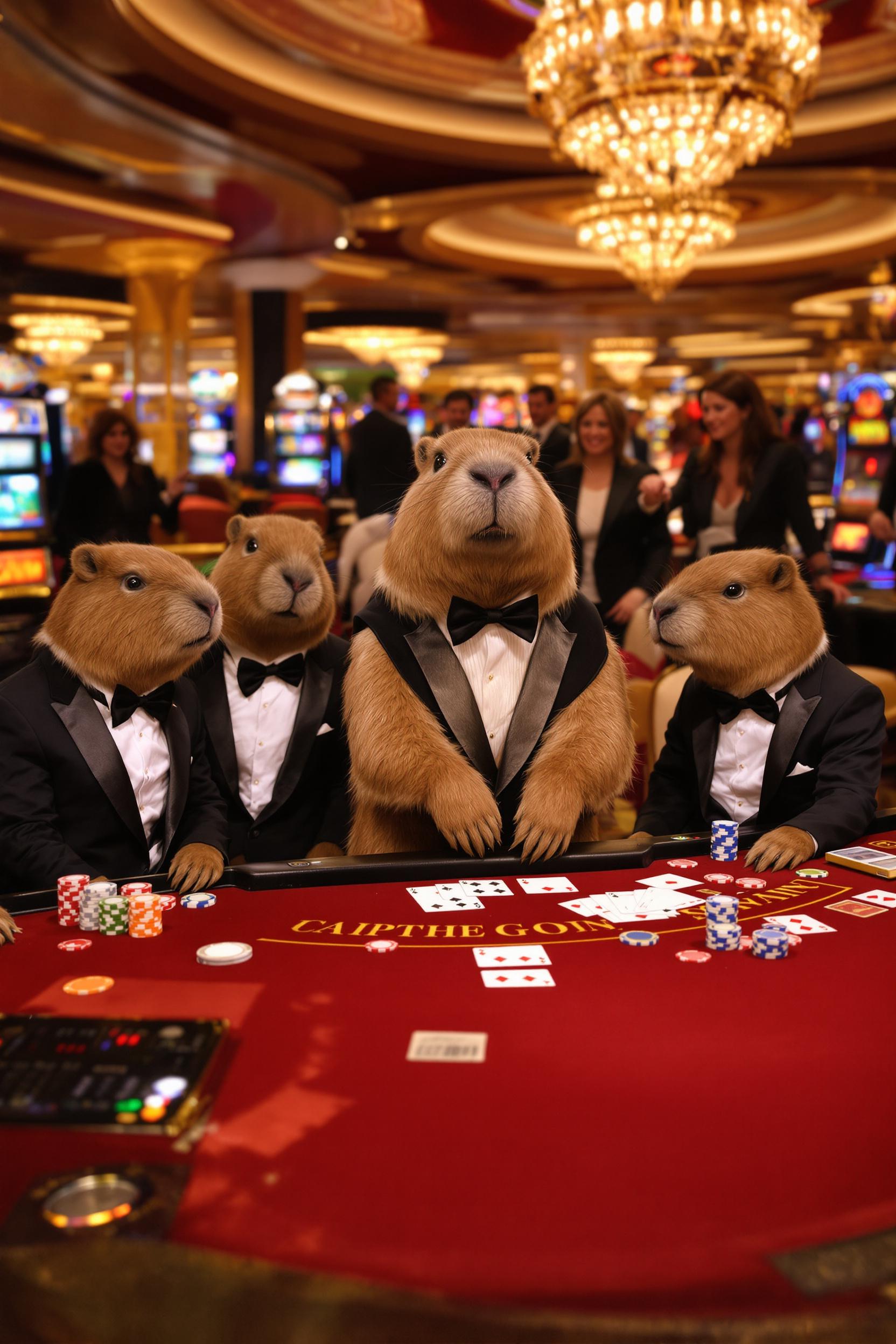 Lexica - Group of capybaras playing cards in a casino in Las Vegas photo