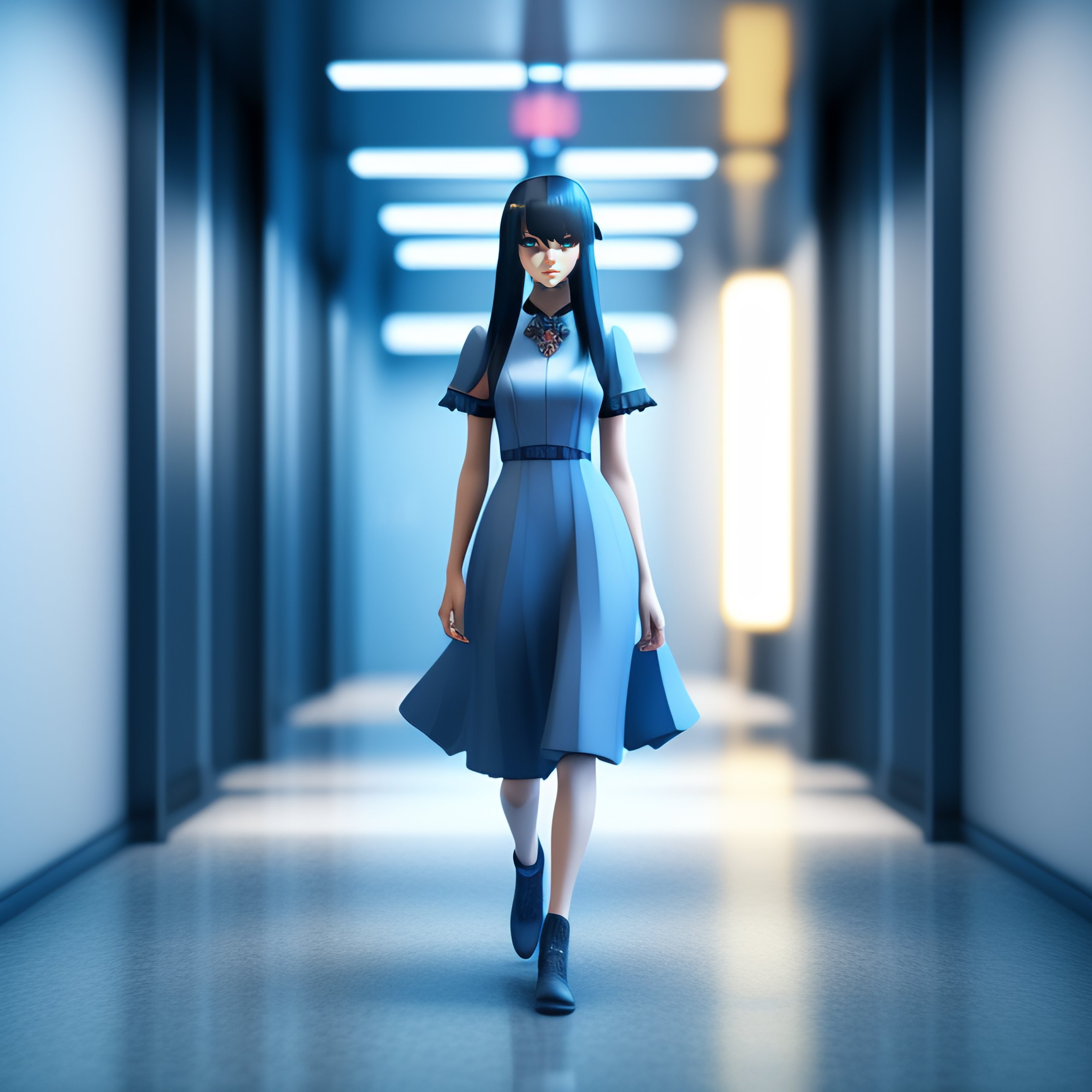 Lexica - 3d low-poly render of ((anime girl)) with long black hair ...