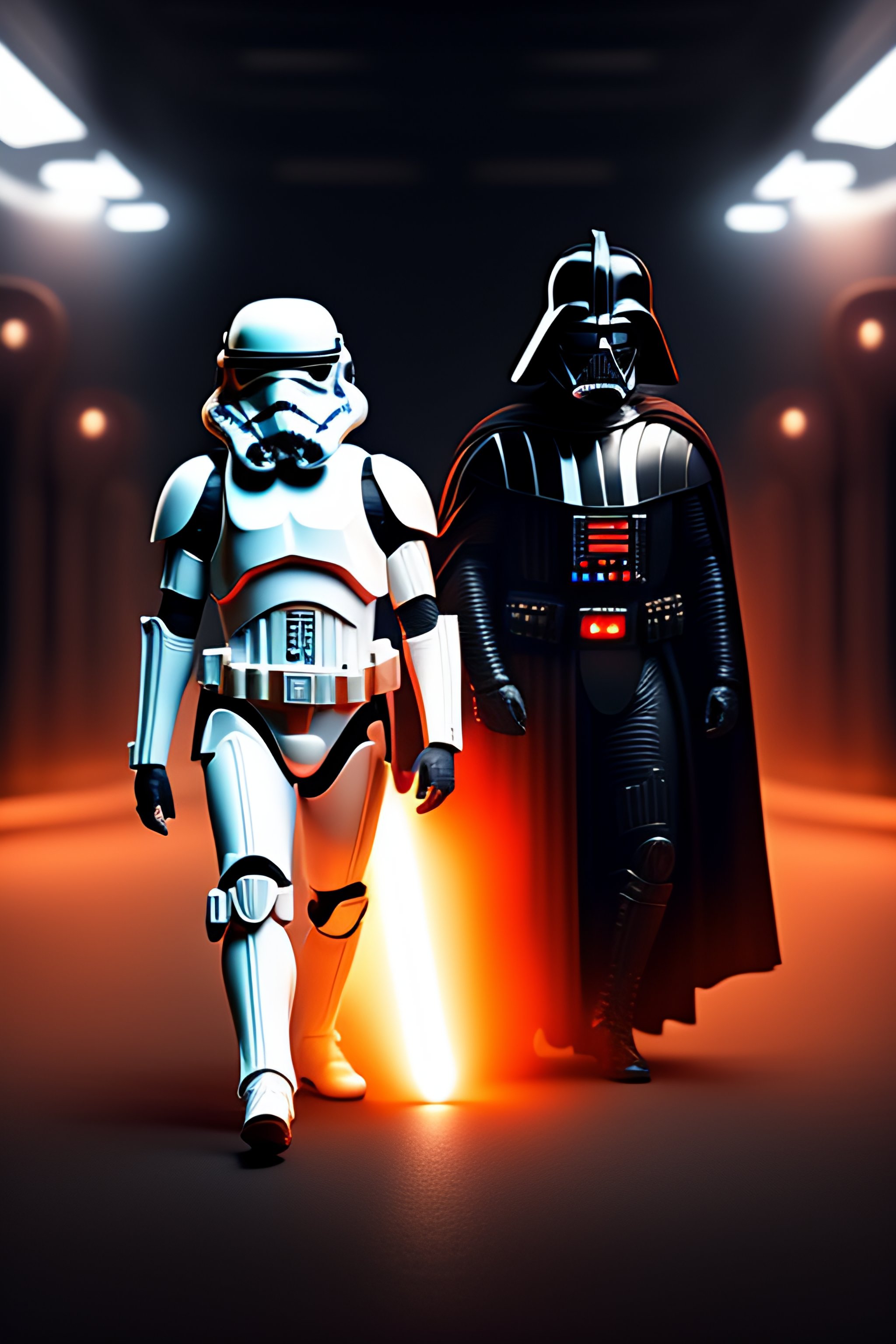Lexica - Stormtrooper and Darth Vader in antro, hd , max Quality, 4k