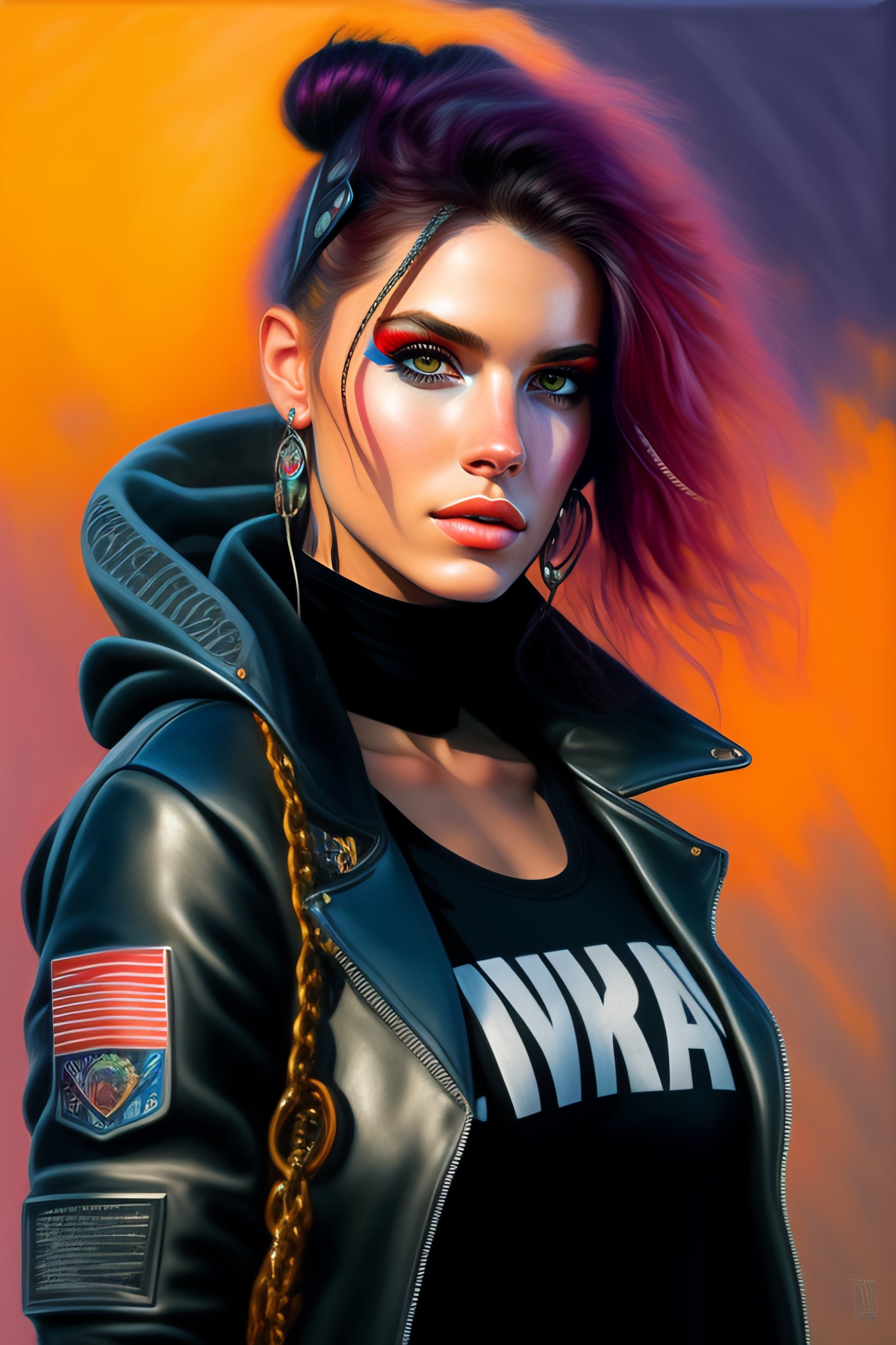 Lexica - Cute punk rock girl, mad max jacket, renaissance, cables on ...