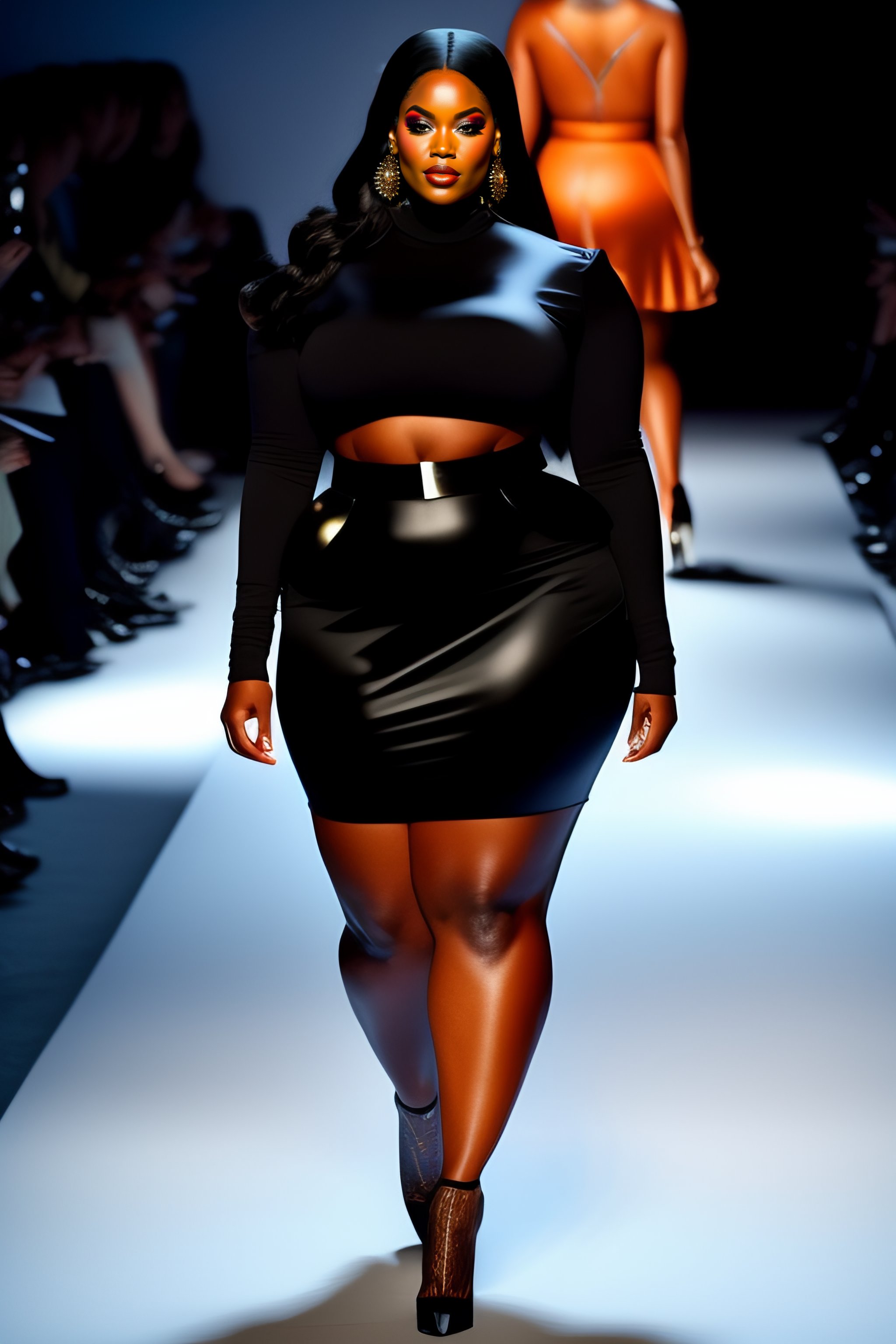 Lexica - Fashion show plus size cothic women with black mini skirt