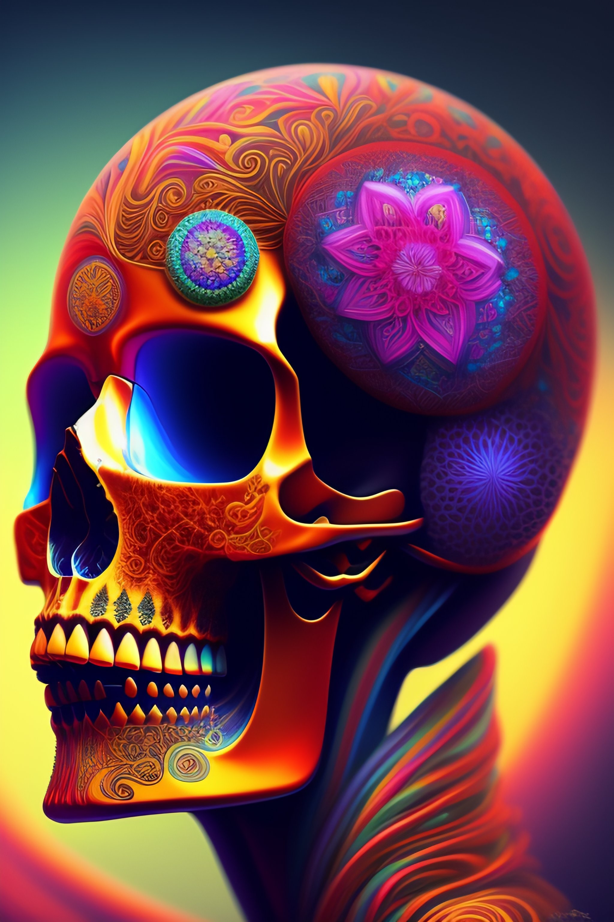 Lexica - An extremely psychedelic portrait of a skull, surreal, lsd ...