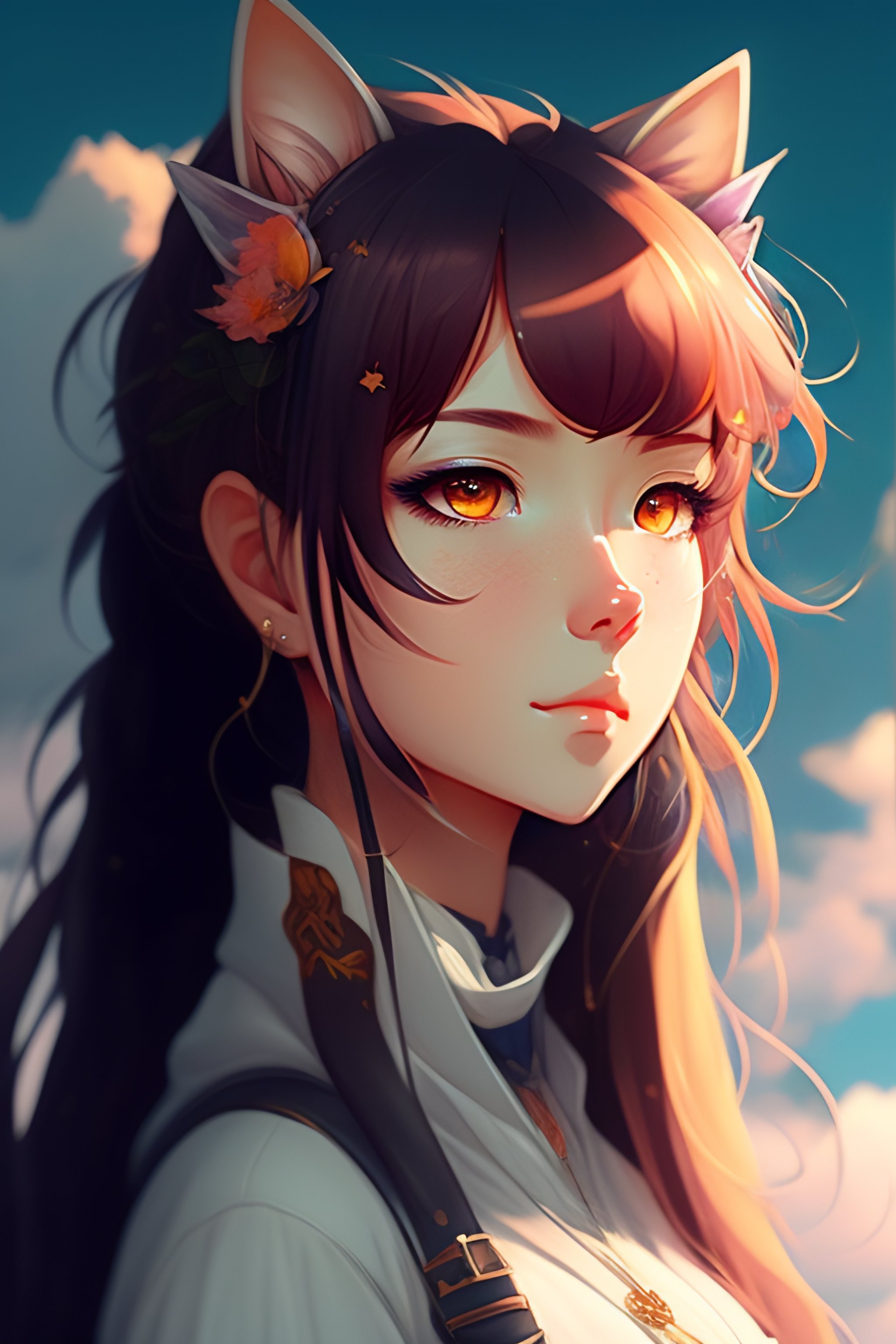 Lexica - Portrait of cute catgirl, cloudy sky background lush landscape ...
