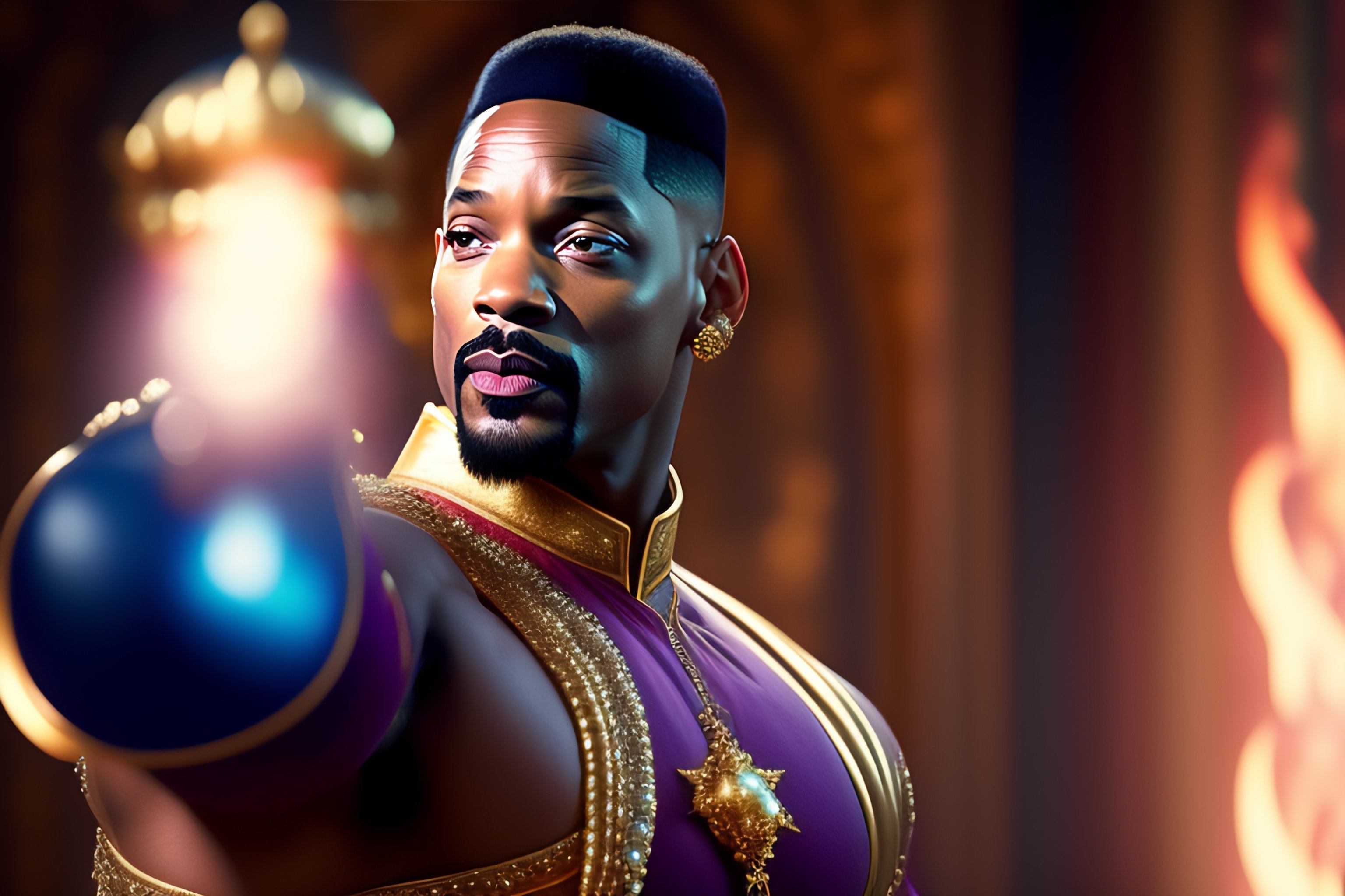 Lexica - Will smith as the genie from alladin with a pistol, photo ...