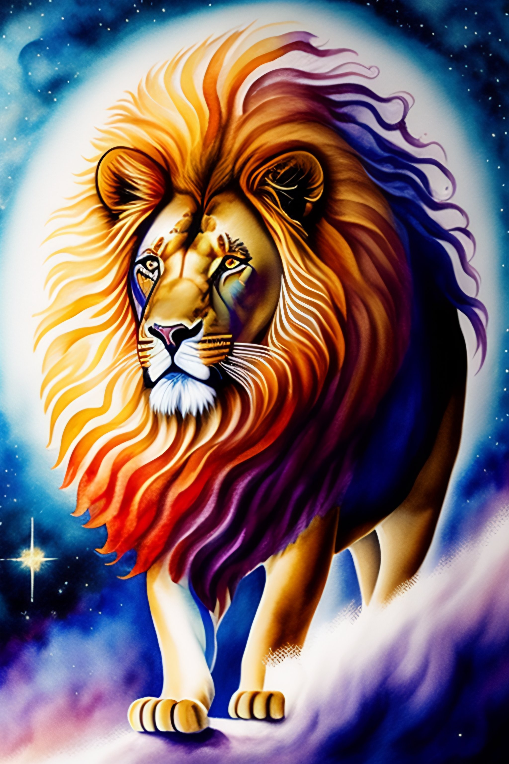 Lexica - Draw me a William Blake style lion in watercolor in outer ...